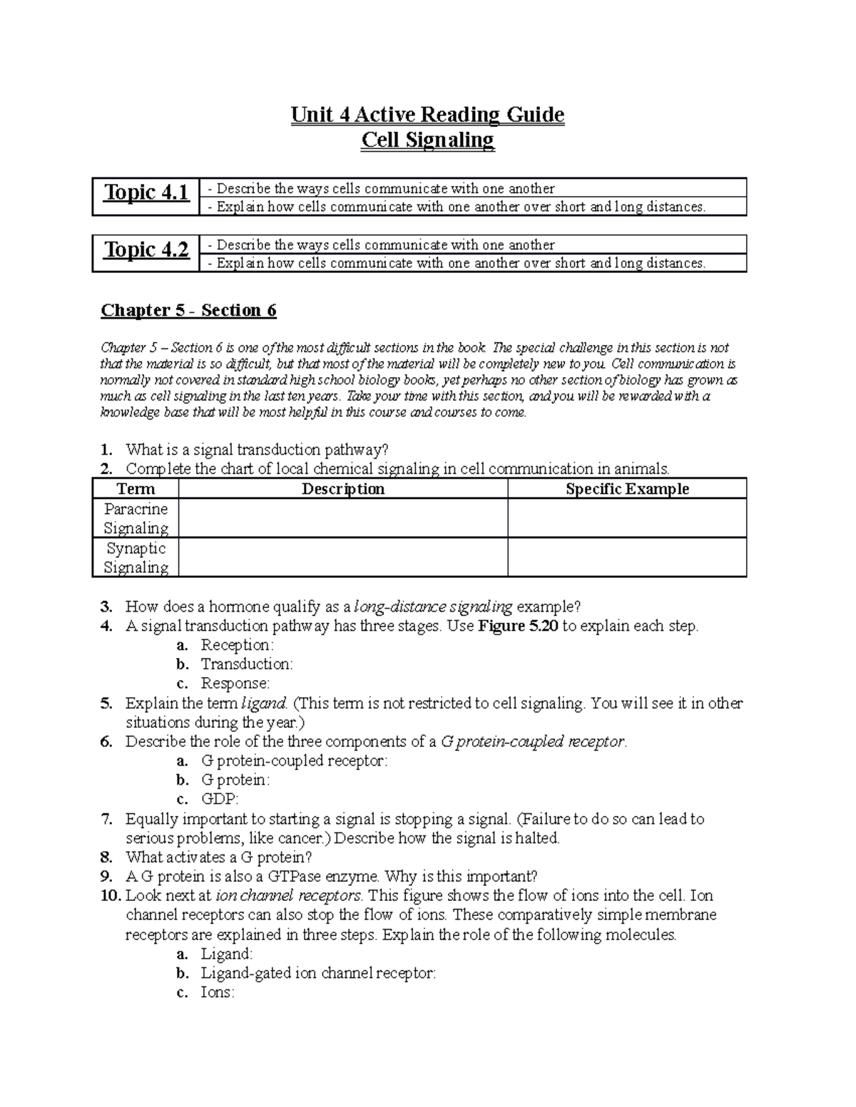 Unit 4 - Active Reading Guide 2020 - Unit 4 Active Reading Guide Cell ...