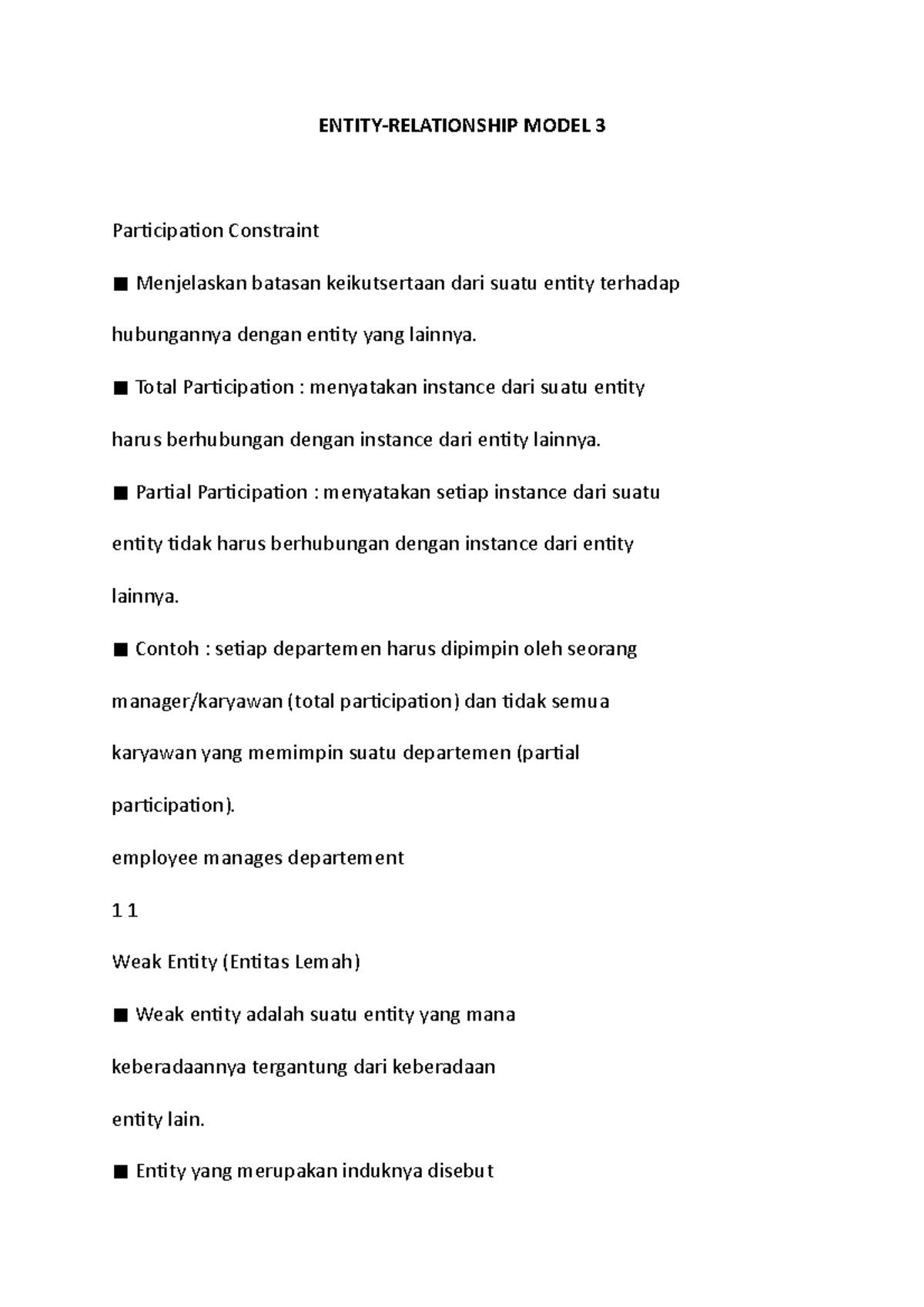 Entity- Relationship Model 3 - ENTITY-RELATIONSHIP MODEL 3 Participation Constraint Menjelaskan ...