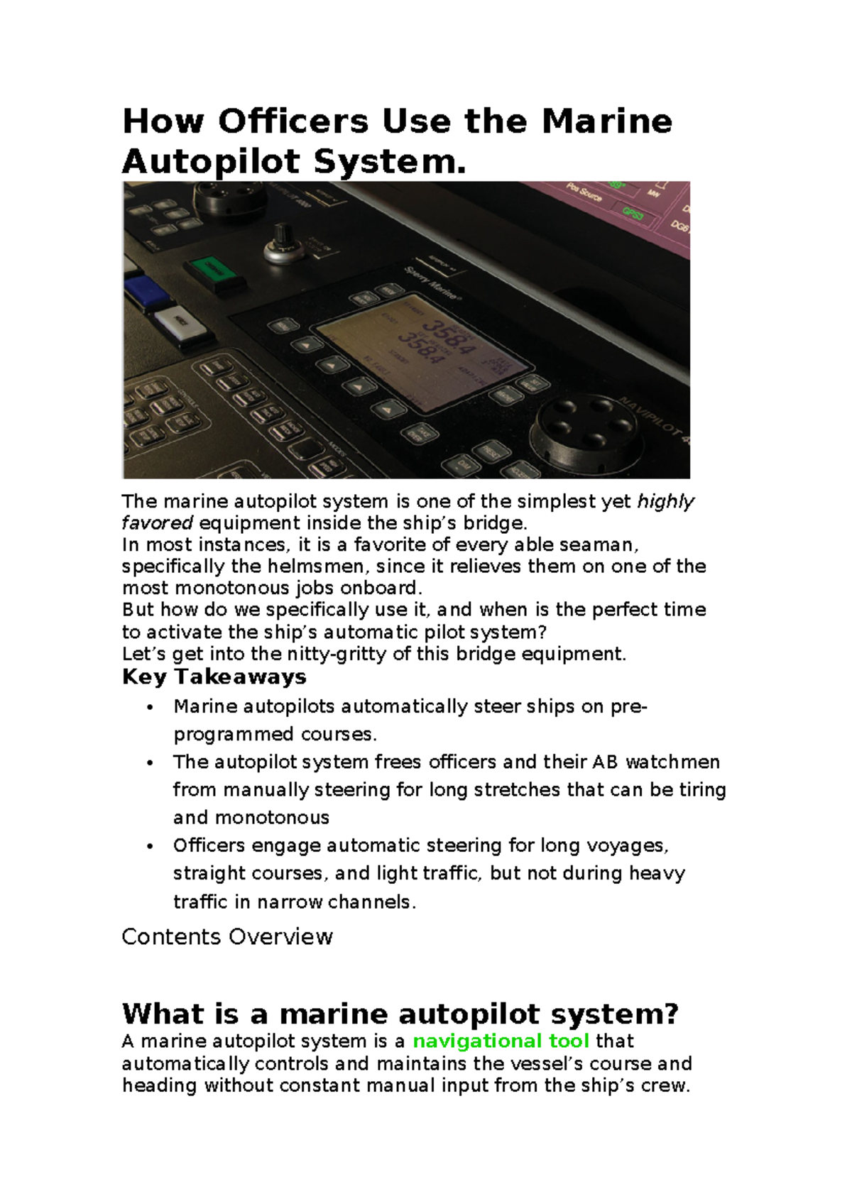 How Officers Use the Marine Autopilot System - The marine autopilot ...