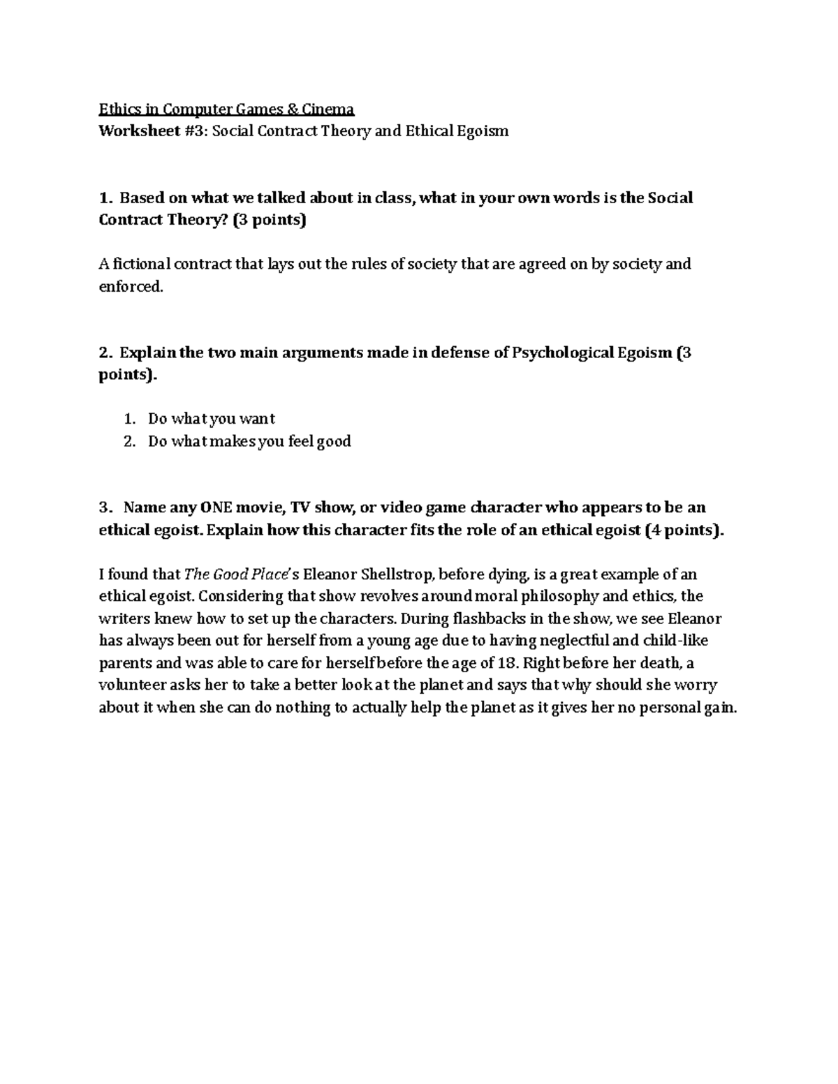 Worksheet #3 - Three questions on the week 3 lecture on Social Contract ...