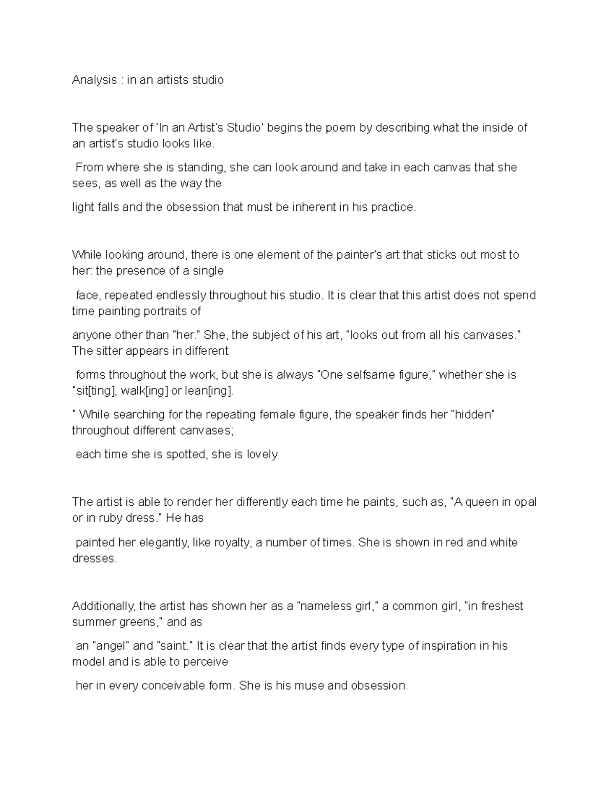 Analysis of in an studio - Analysis : in an artists studio The speaker of ‘In an Artist’s Studio ...