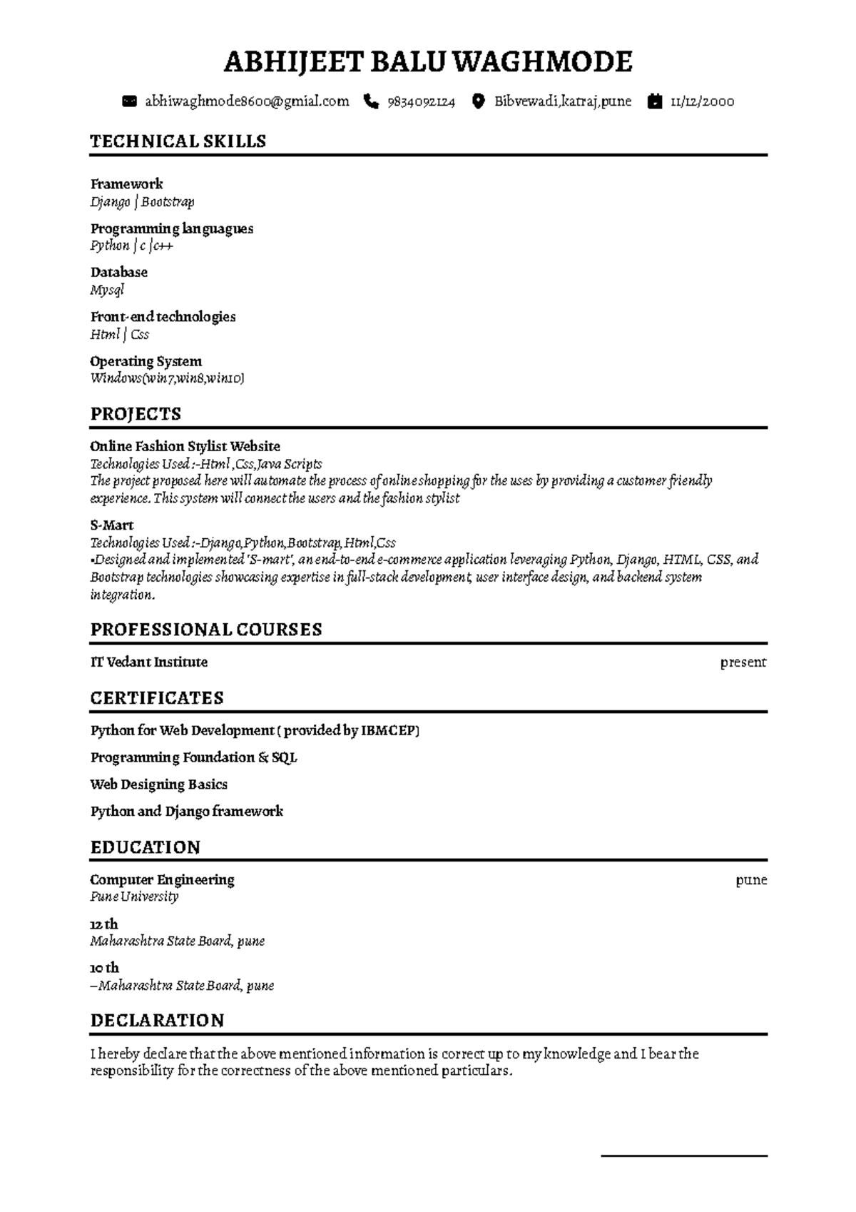 Abhijeet BALU Waghmode Flow CV Resume 20240514 - ABHIJEET BALU WAGHMODE ...