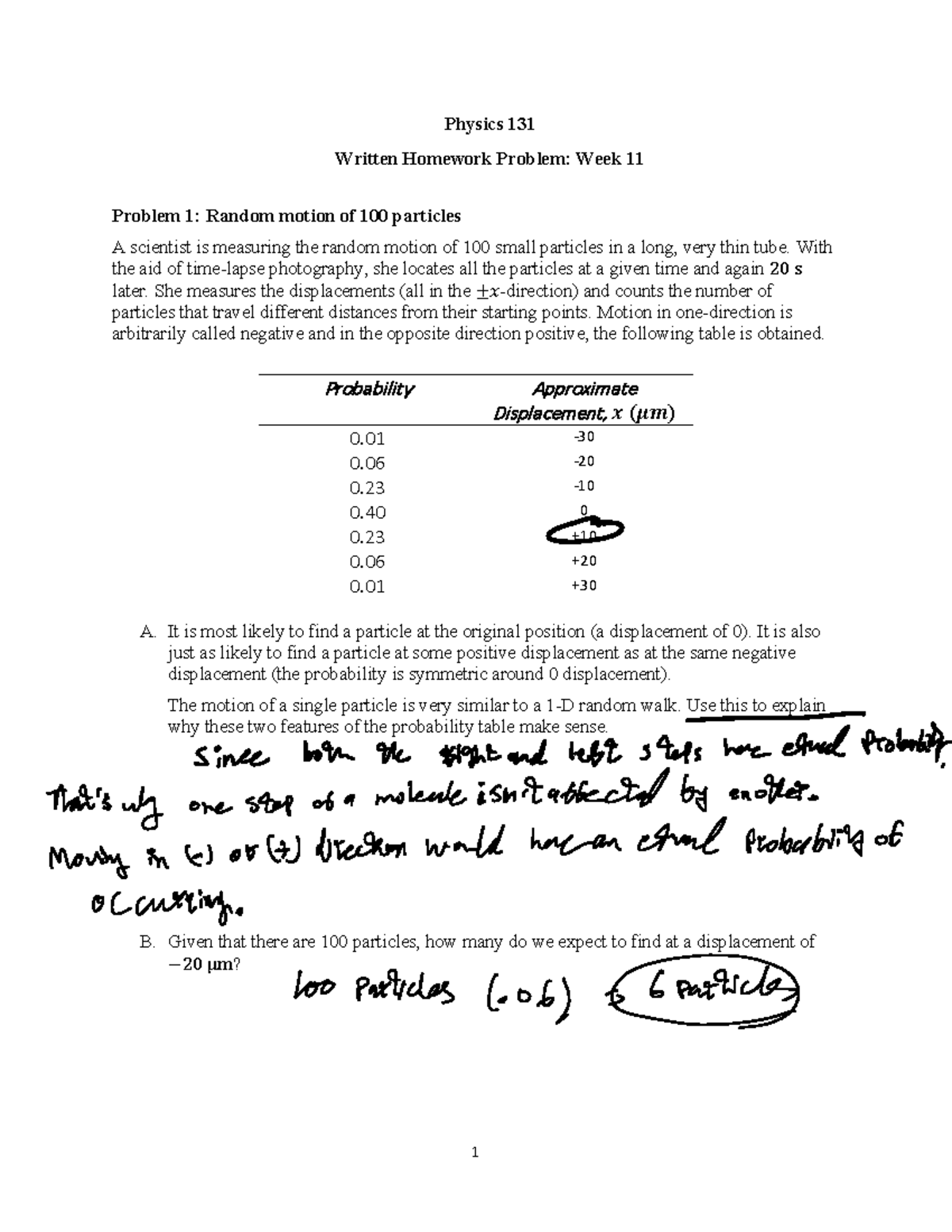 Week11 Diffusion Written - 1 Physics 131 Written Homework Problem: Week ...