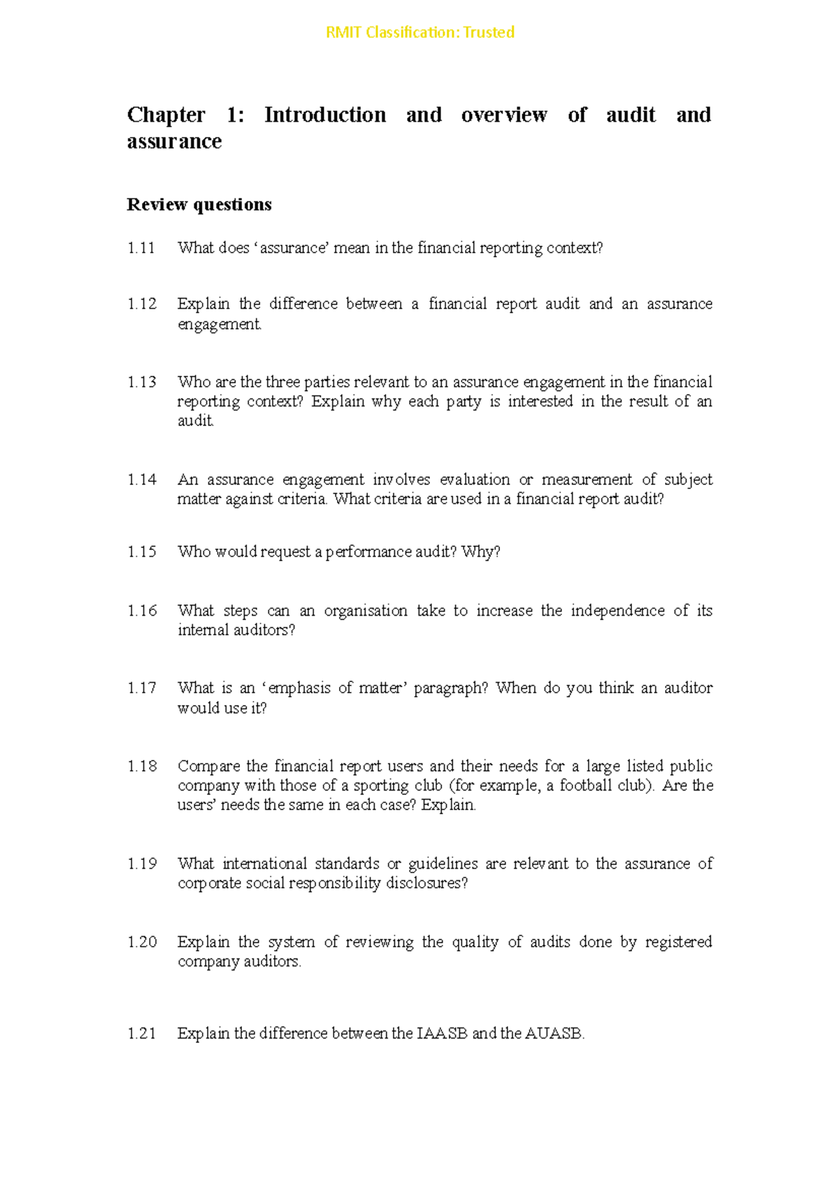 Chapter 1 Introduction and overview of audit and assurance - 1 Who are the three parties ...