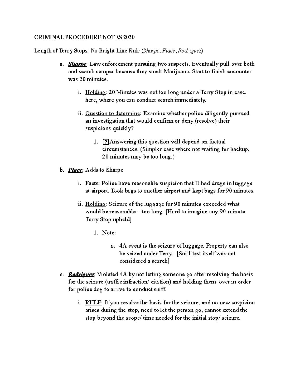 Length of Terry Stops- No Bright Line Rule (Sharpe, Place, Rodriguez ...