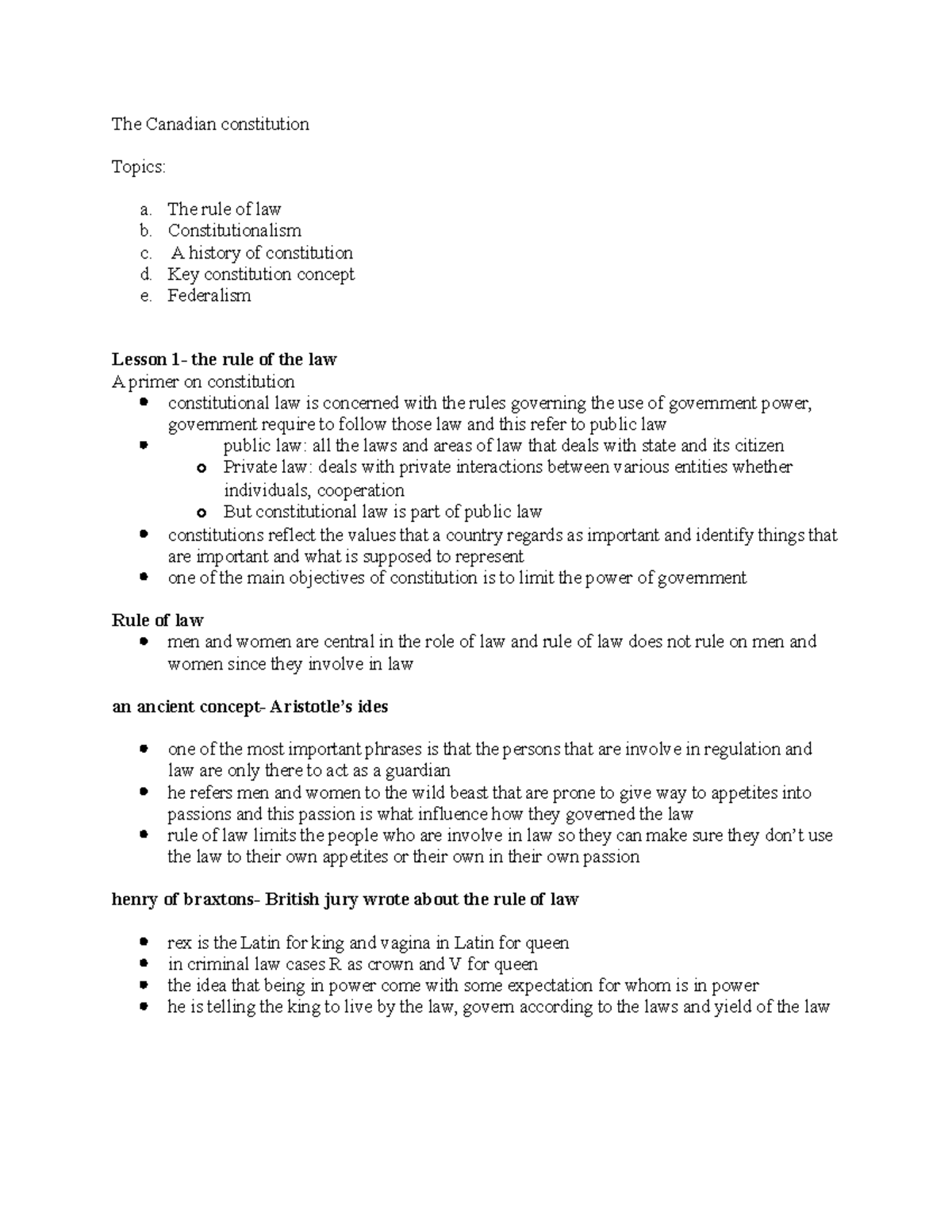 Moudle 2 - Lecture notes 12 - The Canadian constitution Topics: a. The ...