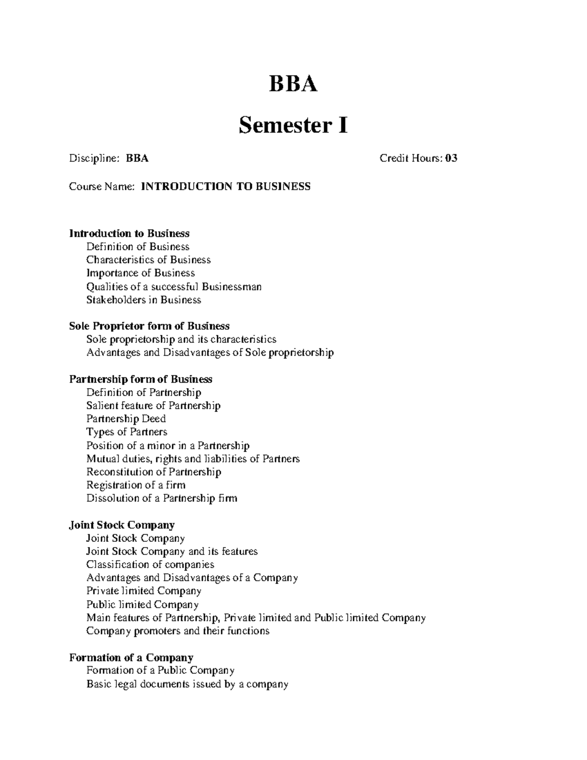 Management Science BBA Pabbi - BBA Semester I Discipline: BBA Credit ...