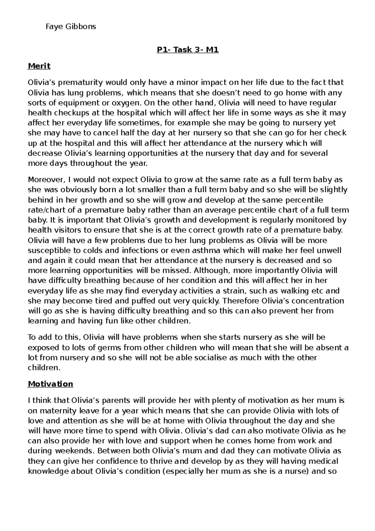 P1.task 3 m1 - Child development - Faye Gibbons P1- Task 3- M1 Merit ...