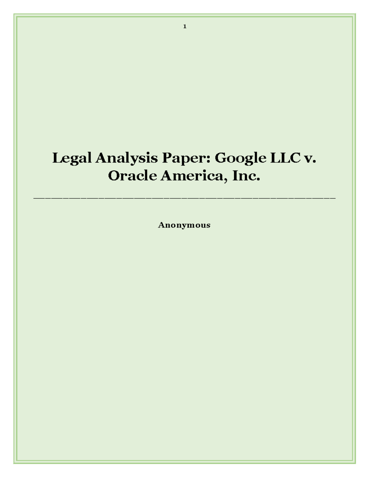 Legal Analysis Paper - Oracle America, Inc