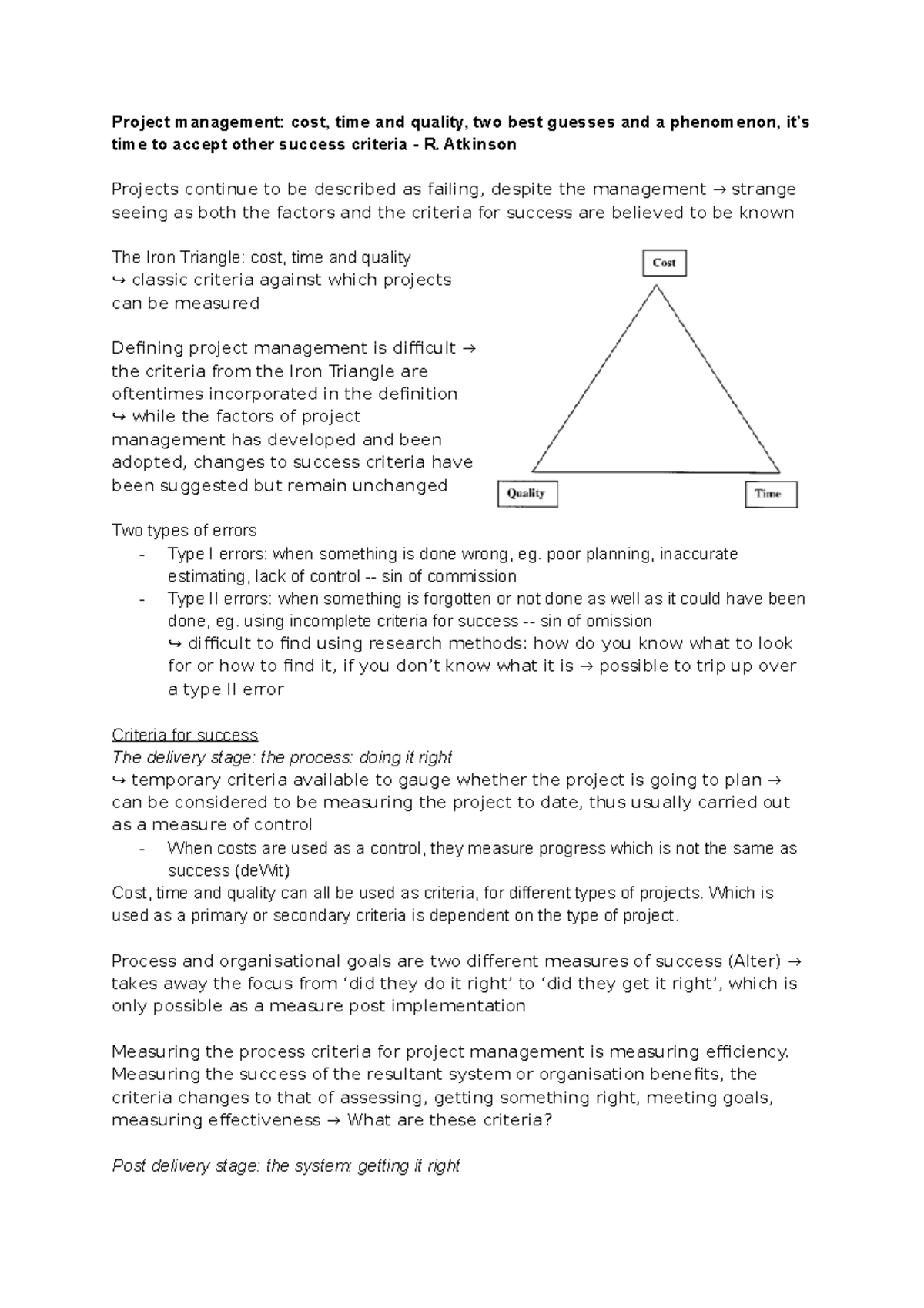 Summary article: Atkinson 1999 - Project management: cost, time and ...