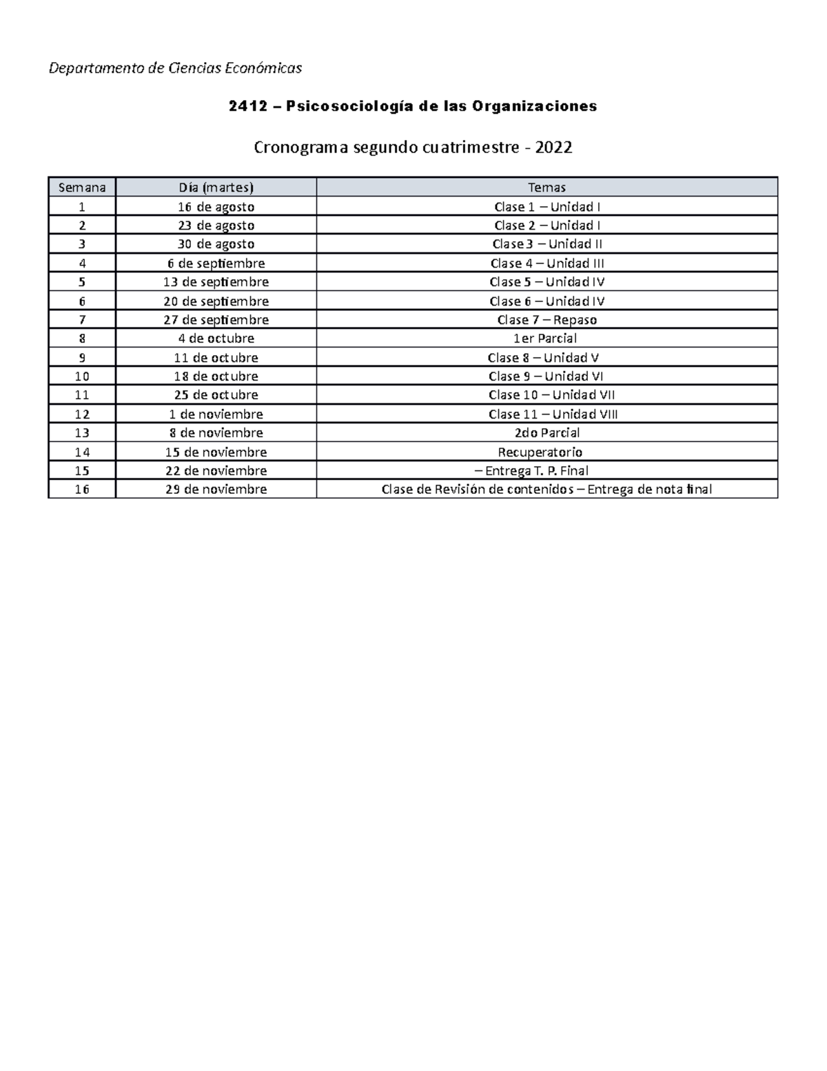 Cronograma C2900 2C 2022 - Departamento de Ciencias Económicas 2412 ...