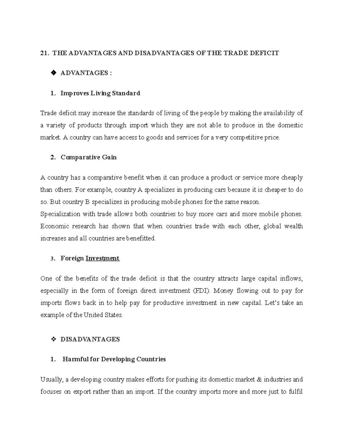 The trade deficit ads and disads - 21. THE ADVANTAGES AND DISADVANTAGES ...