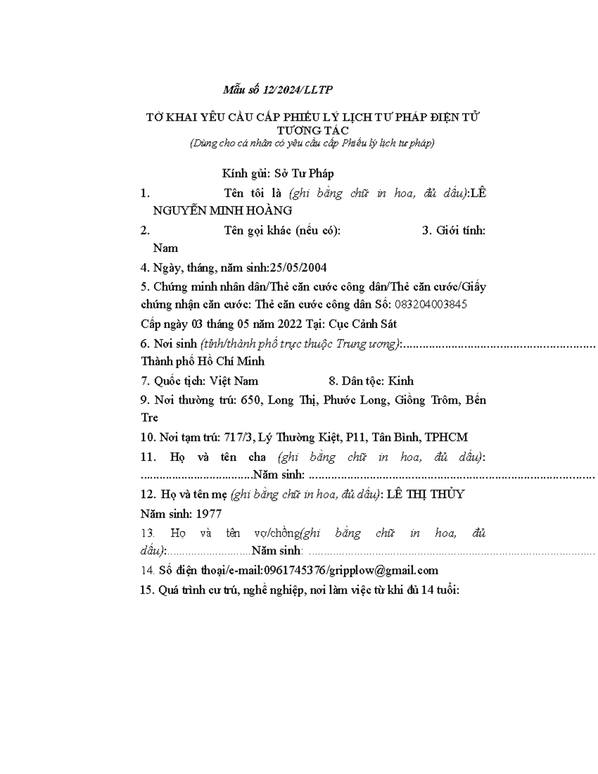 172005 5493 Mauso 12 1721112963a - Mẫu số 12/2024/LLTP TỜ KHAI YÊU CẦU ...