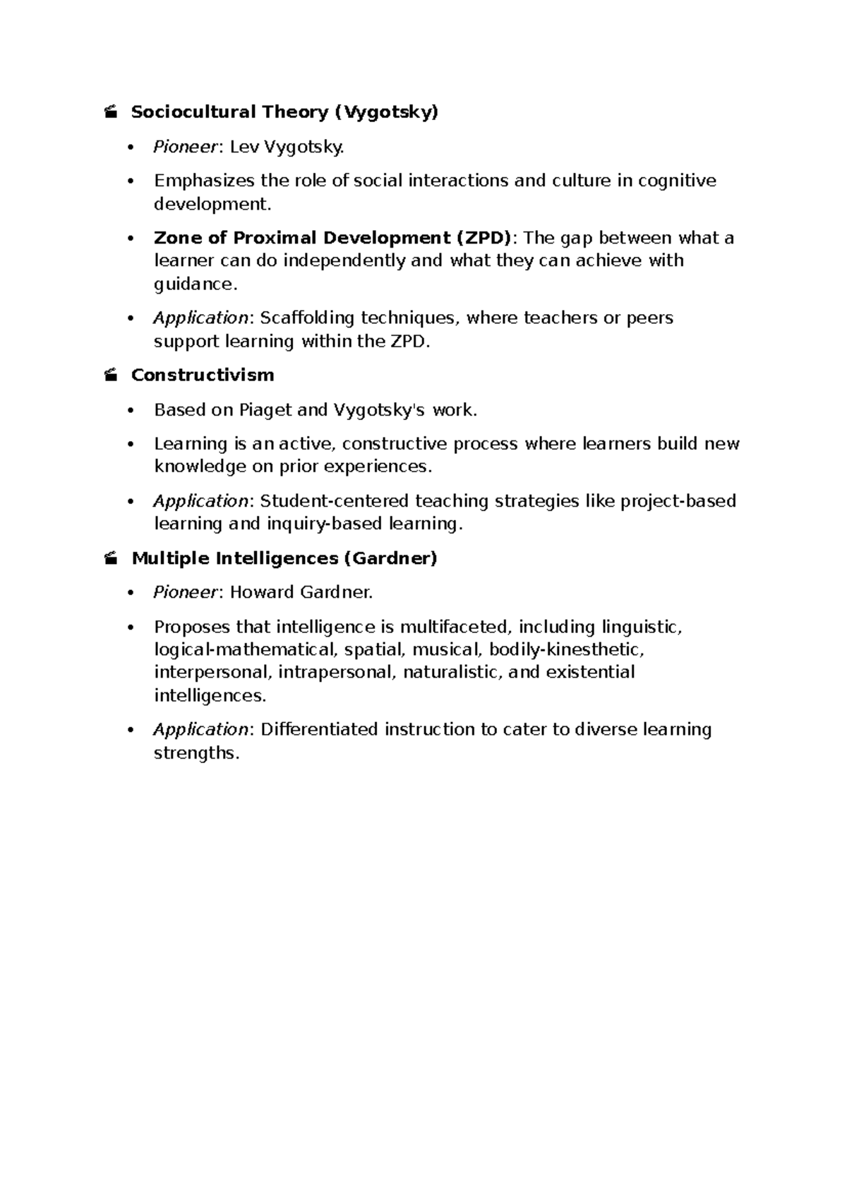 Notes 2 - Sociocultural Theory (Vygotsky) Pioneer: Lev Vygotsky ...