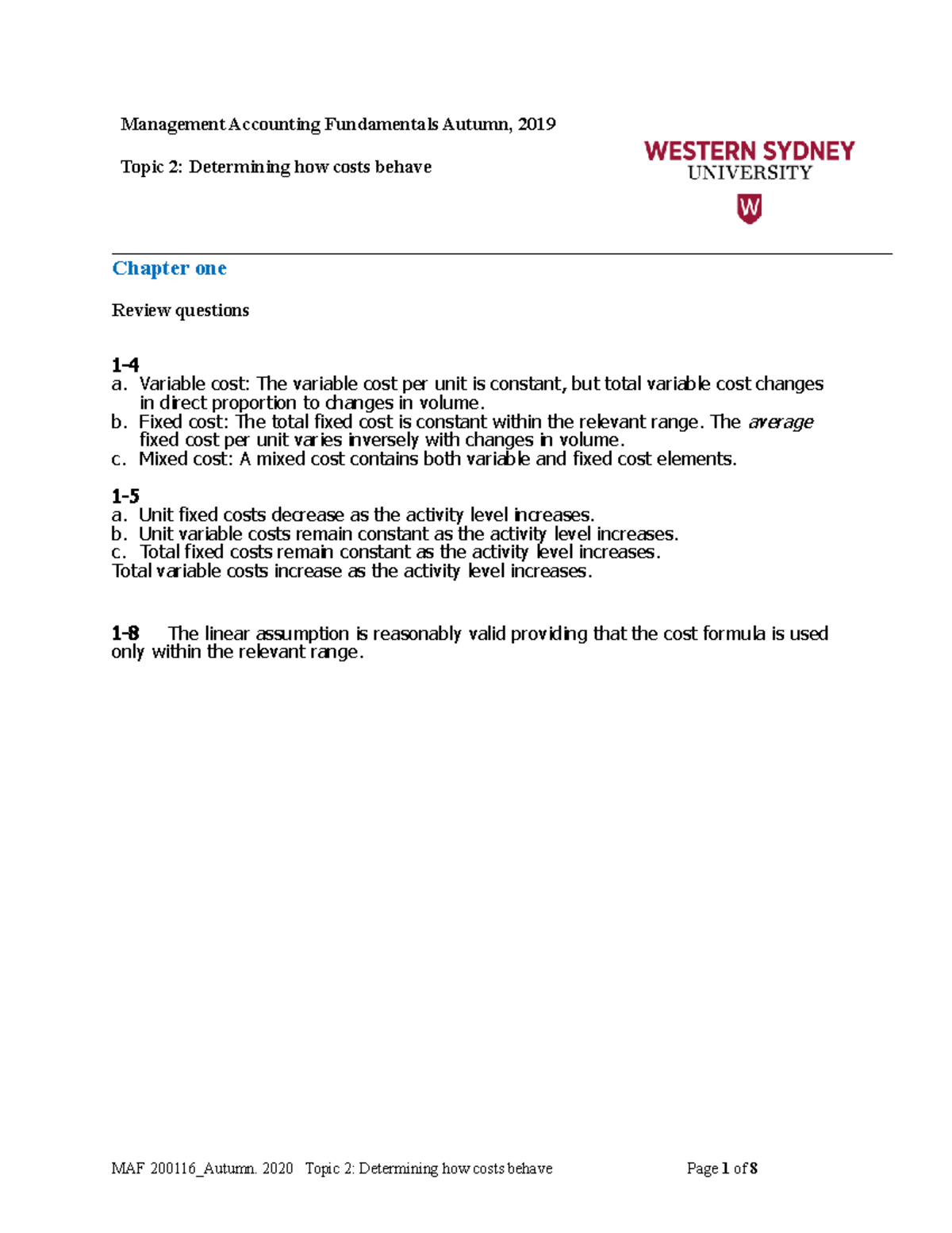 Topic 2 Determining how costs behave(3) - Management Accounting ...
