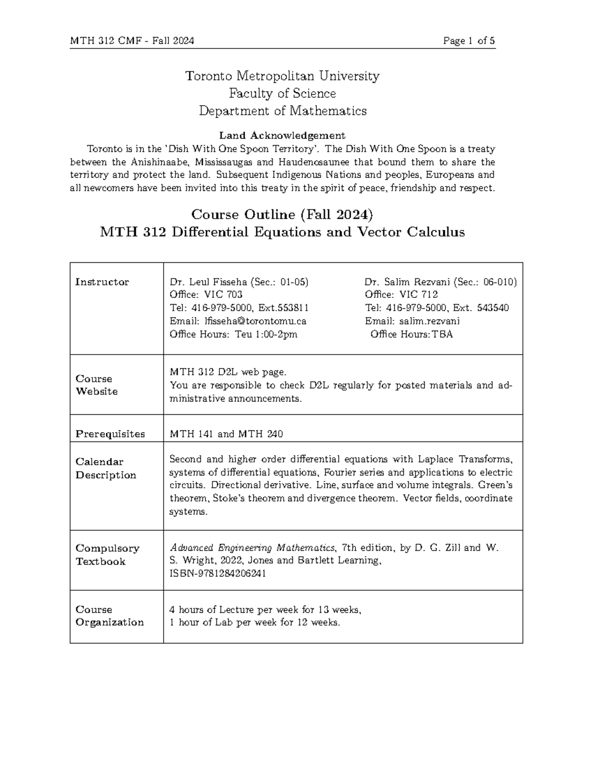Course outline for calculus 3 - Toronto Metropolitan University Faculty ...