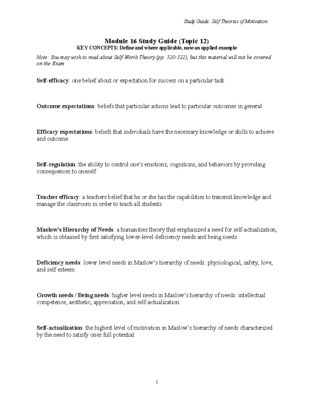 Module 16 Study+Guide - Corinne Zimmerman - Study Guide: Self Theories ...