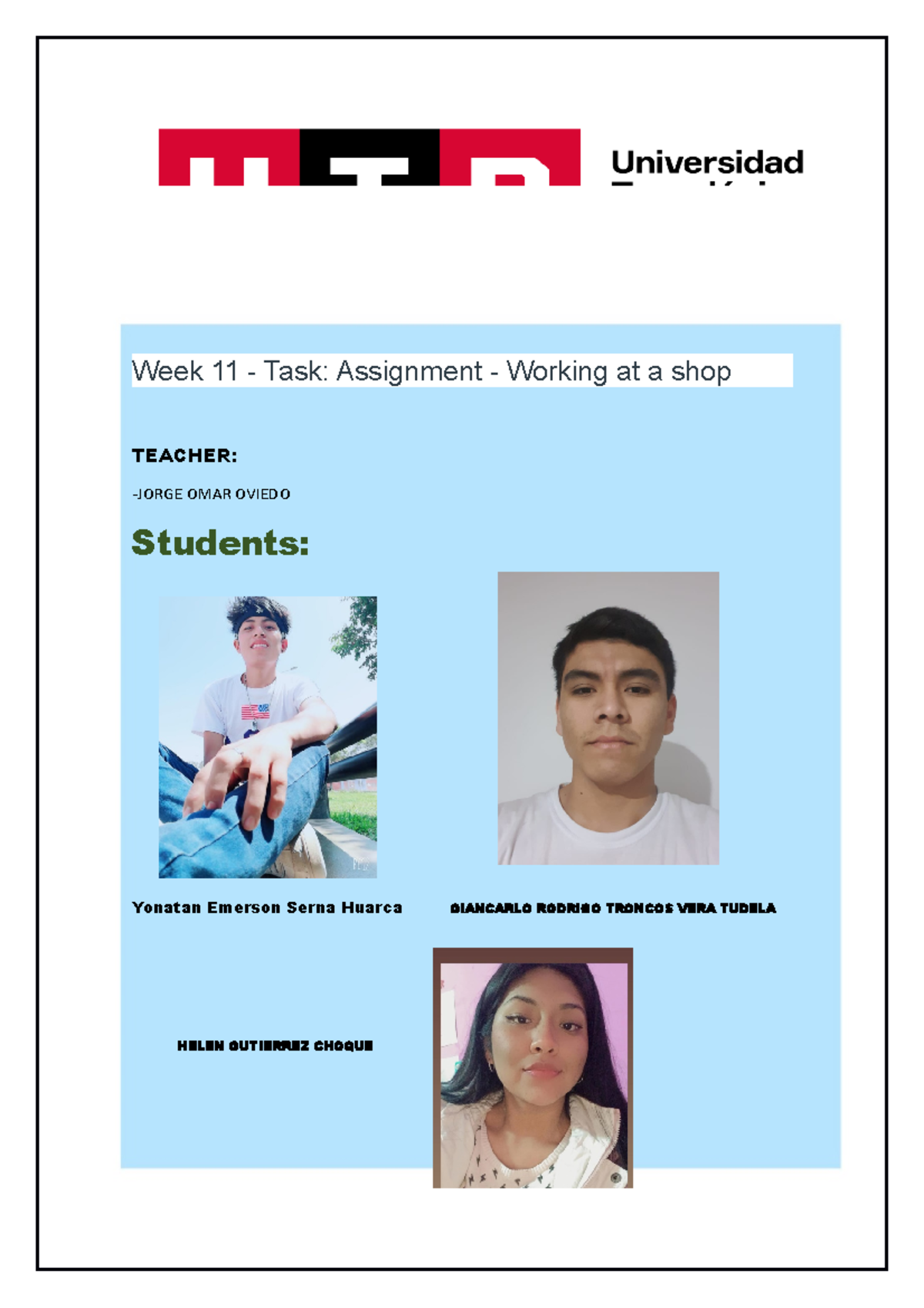 Task-11-ingles - final - Week 11 - Task: Assignment - Working at a shop TEACHER: -JORGE OMAR ...
