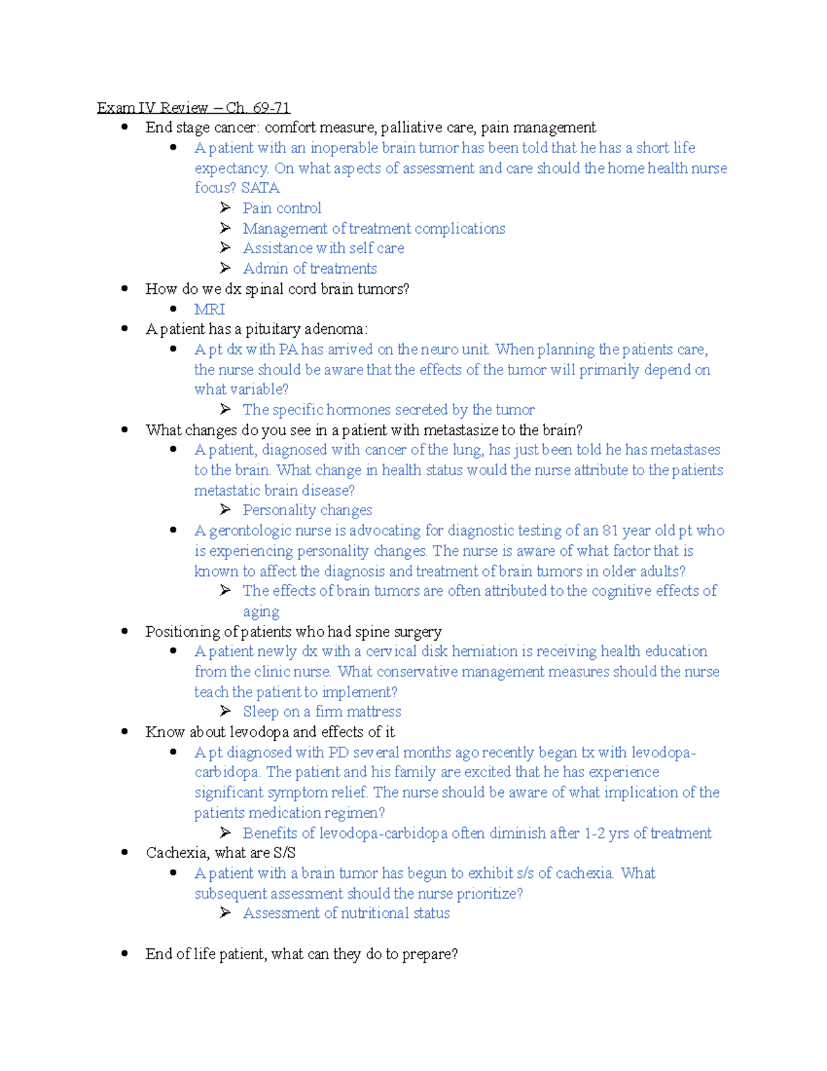 Exam IV Review - NUR258 ECPI - Exam IV Review – Ch. 69- End stage ...