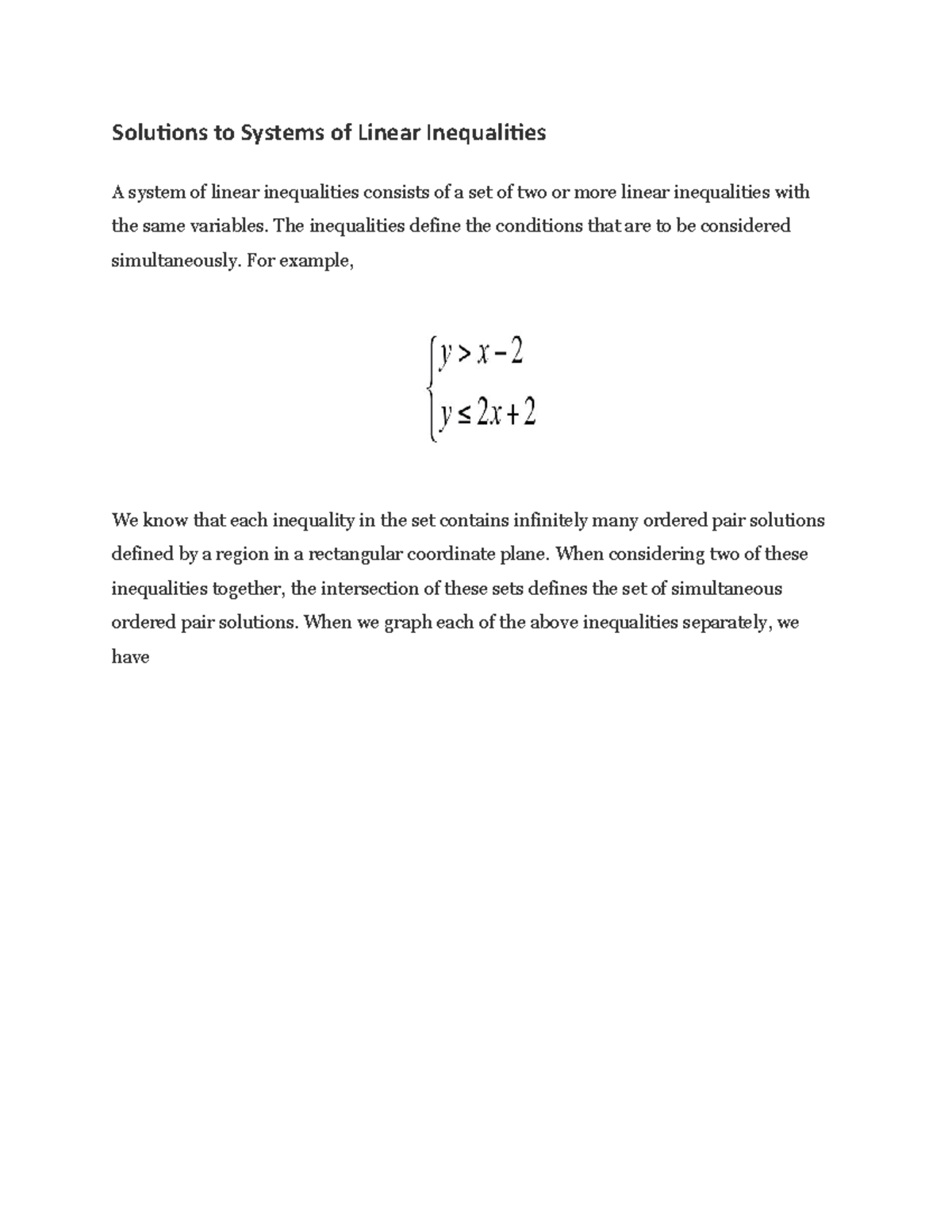 Solutions to Systems of Linear Inequalities - The inequalities define ...