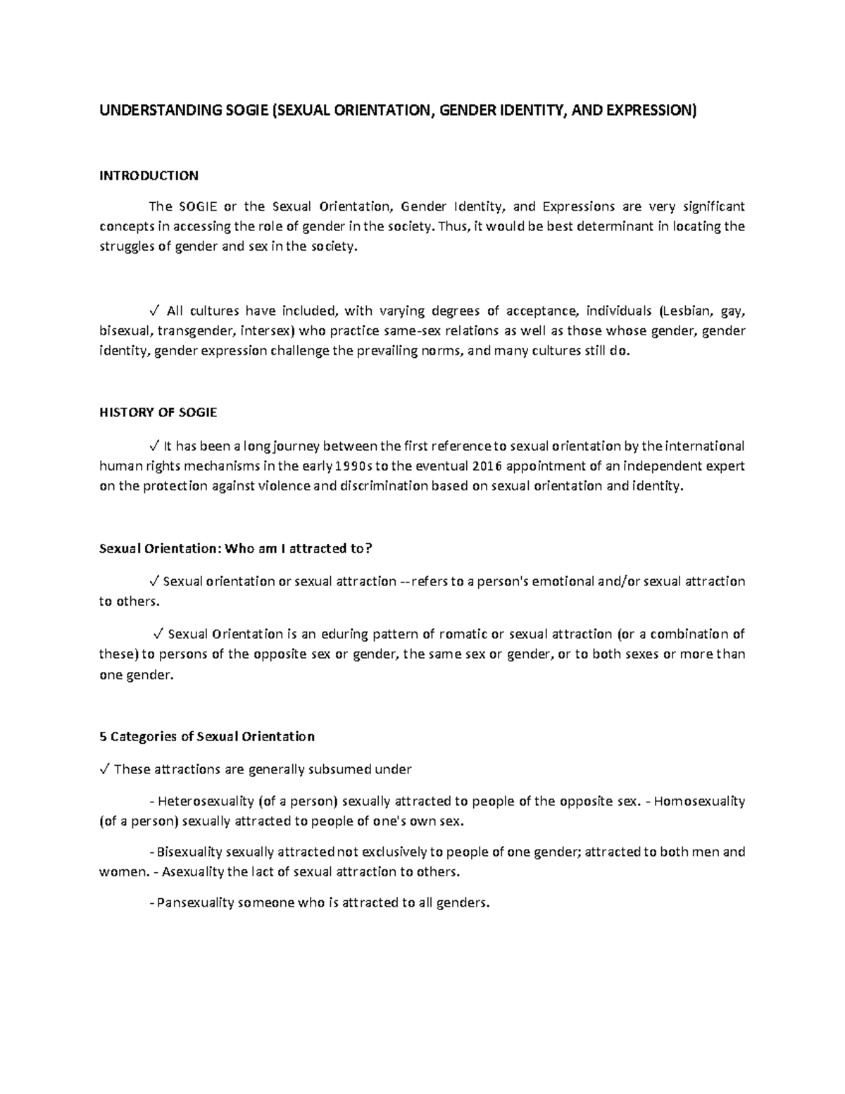 Lecture Notes on Understanding SOGIE - UNDERSTANDING SOGIE (SEXUAL ...