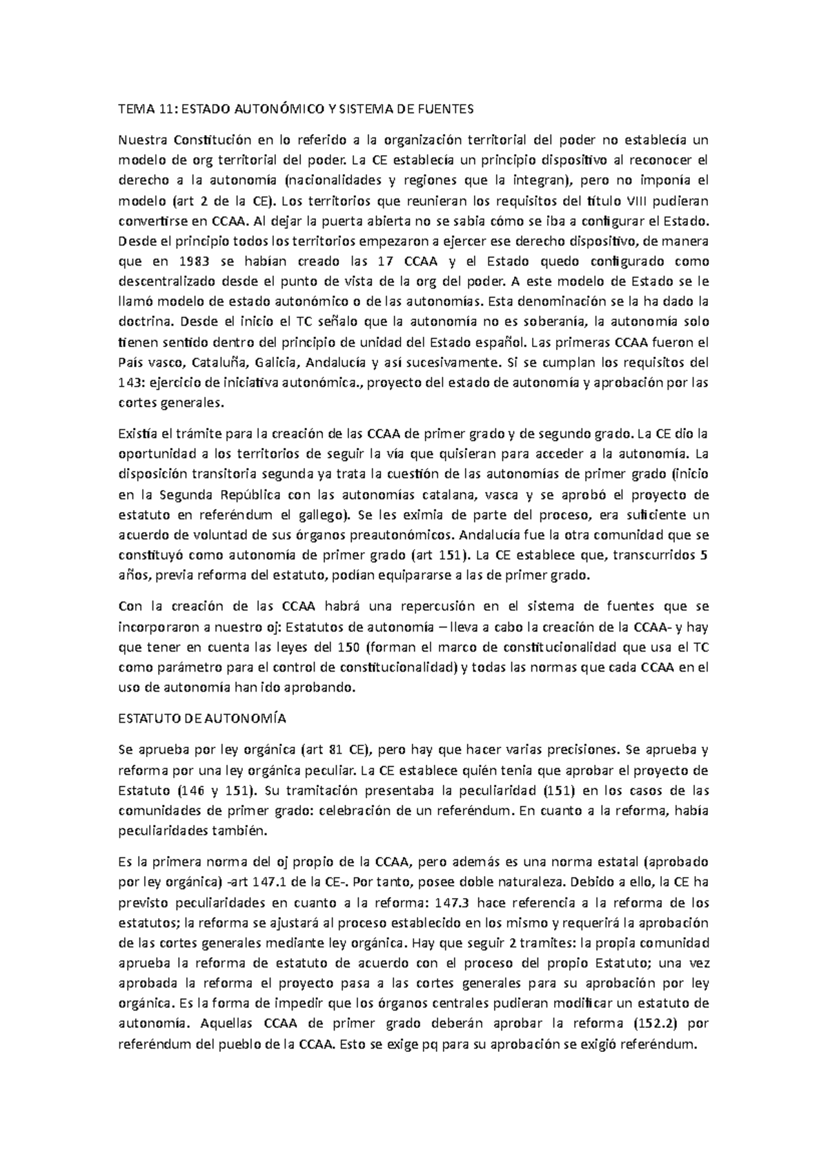 TEMA 11: Estado autonómico y sistema de fuentes - TEMA 11: ESTADO ...