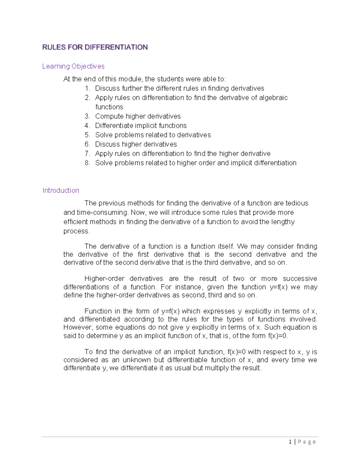 Rules-of-Differentiation - ####### RULES FOR DIFFERENTIATION ...