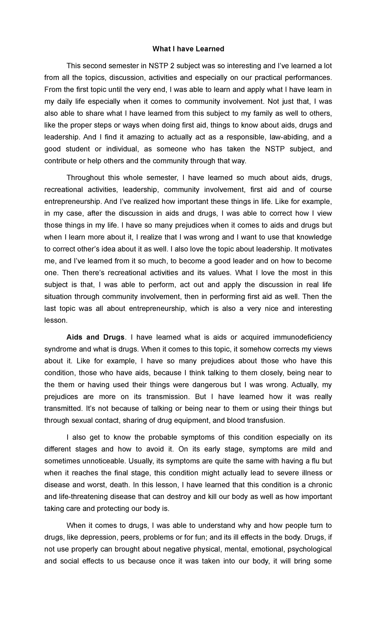 What I Have Learned Nstp Finals What I Have Learned This Second
