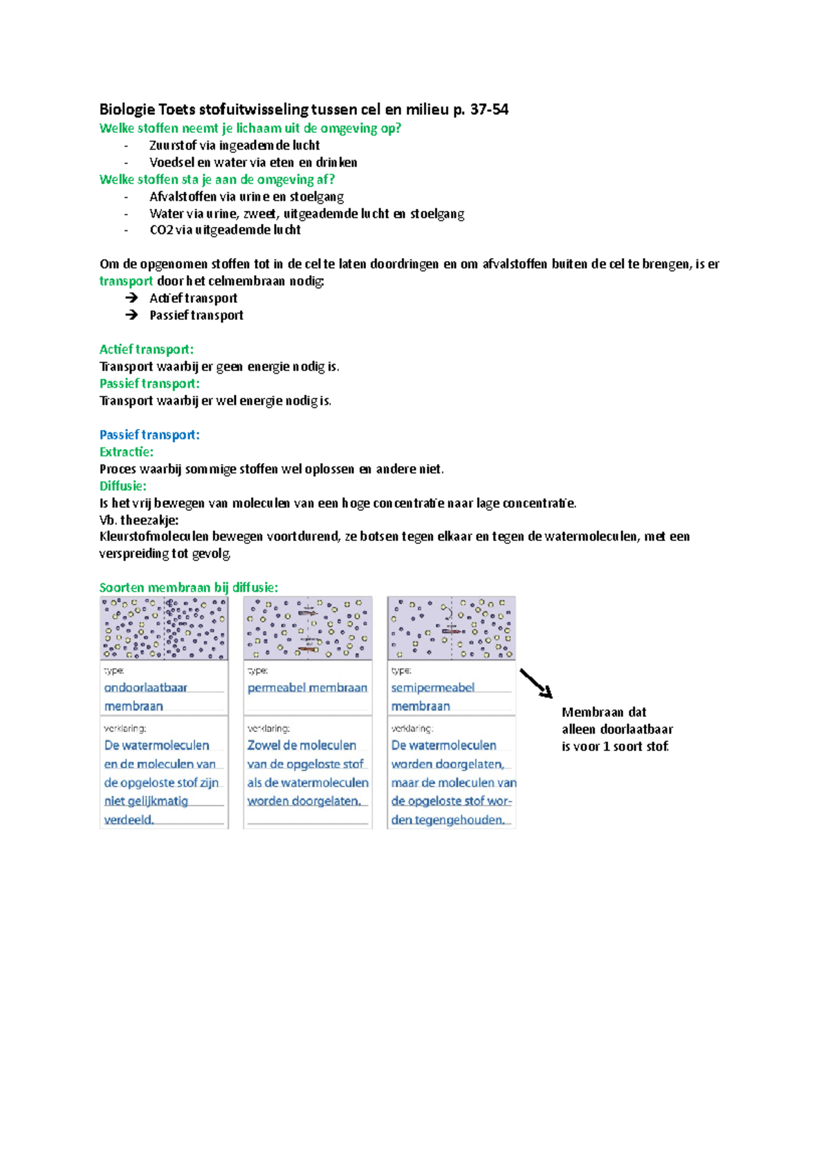 Bio logie Toets stofuitwisseling tussen cel en milieu p - 37- Welke ...