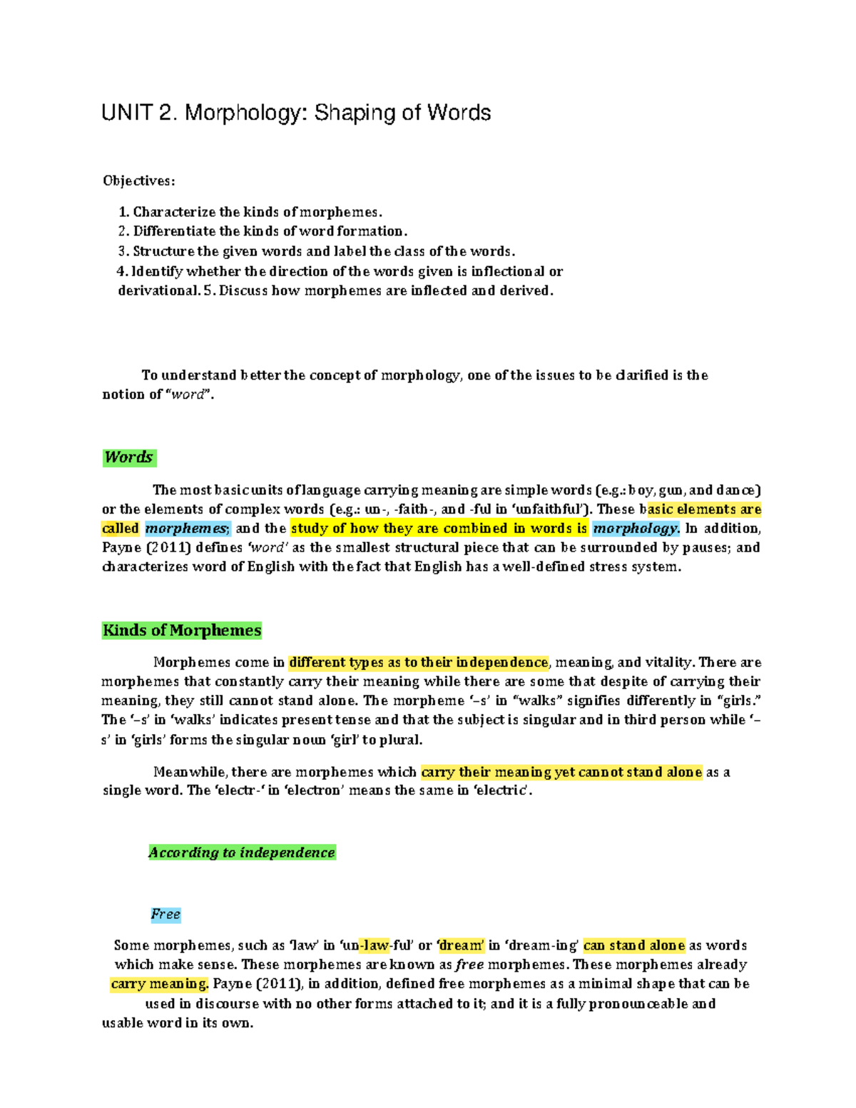 Morphology: Shaping of Words - UNIT 2. Morphology: Shaping of Words ...