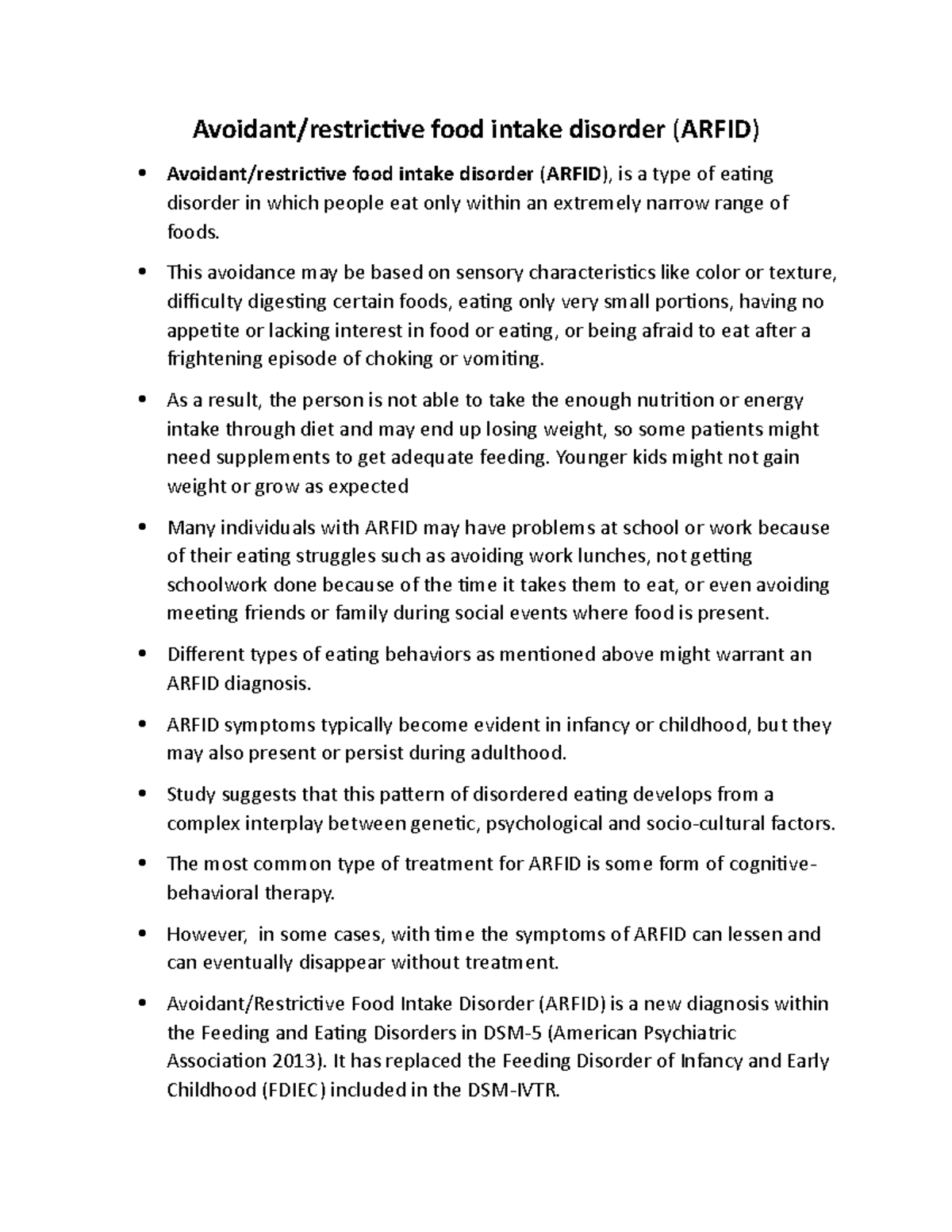 Arfid - Avoidant/restrictive food intake disorder (ARFID) Avoidant ...