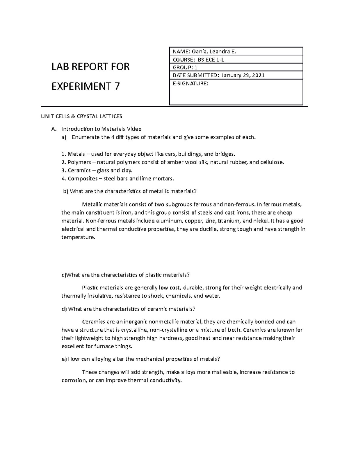 Lab-7 - zzz - LAB REPORT FOR EXPERIMENT 7 UNIT CELLS & CRYSTAL LATTICES ...