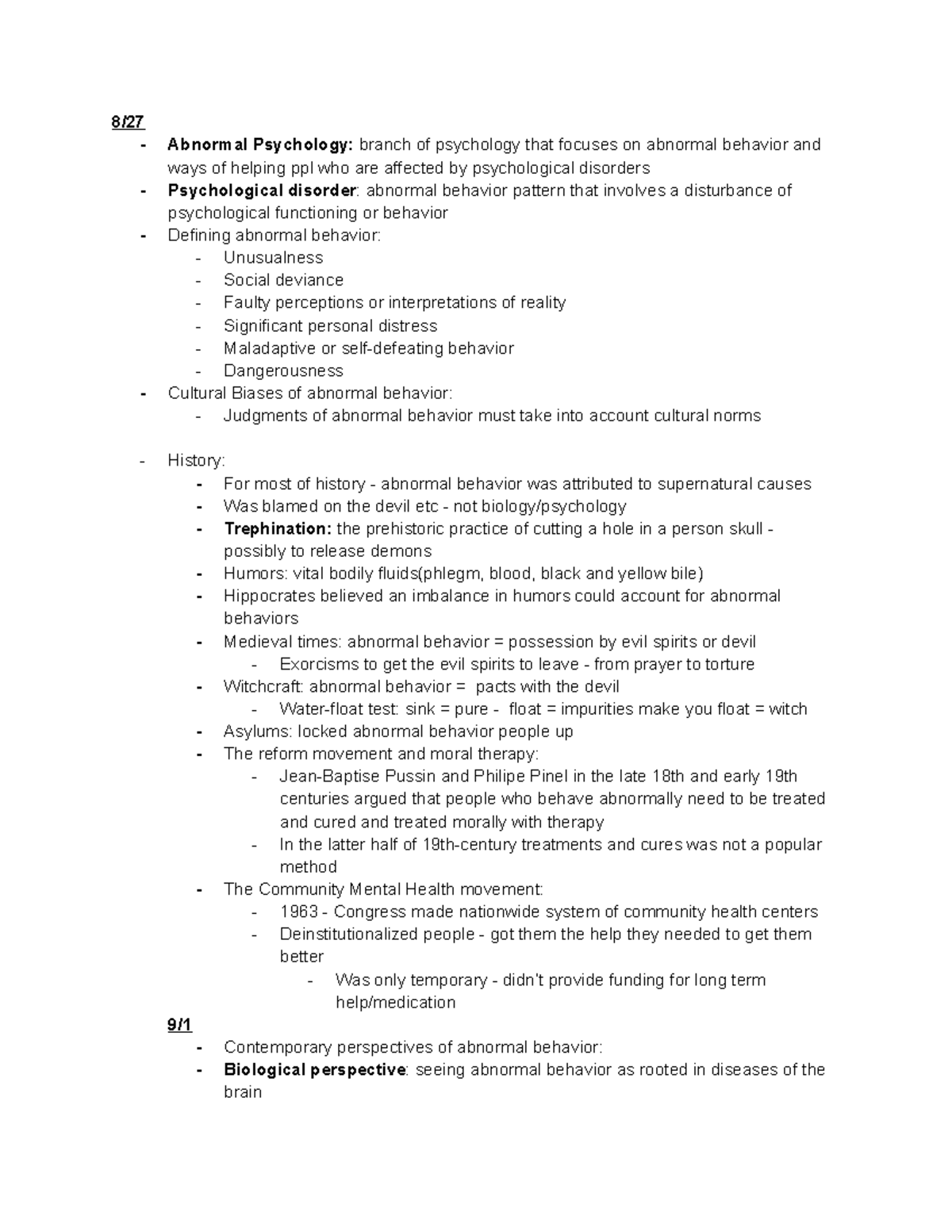 Abnormal Psych - Proffesor cohn - 8/ - Abnormal Psychology: branch of ...