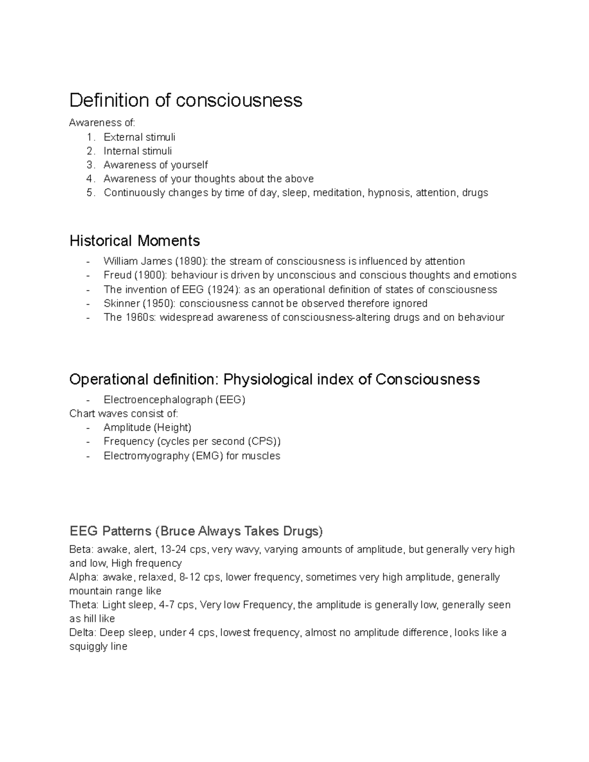 Psyc 1001 chapter 5 lecture notes - Definition of consciousness ...
