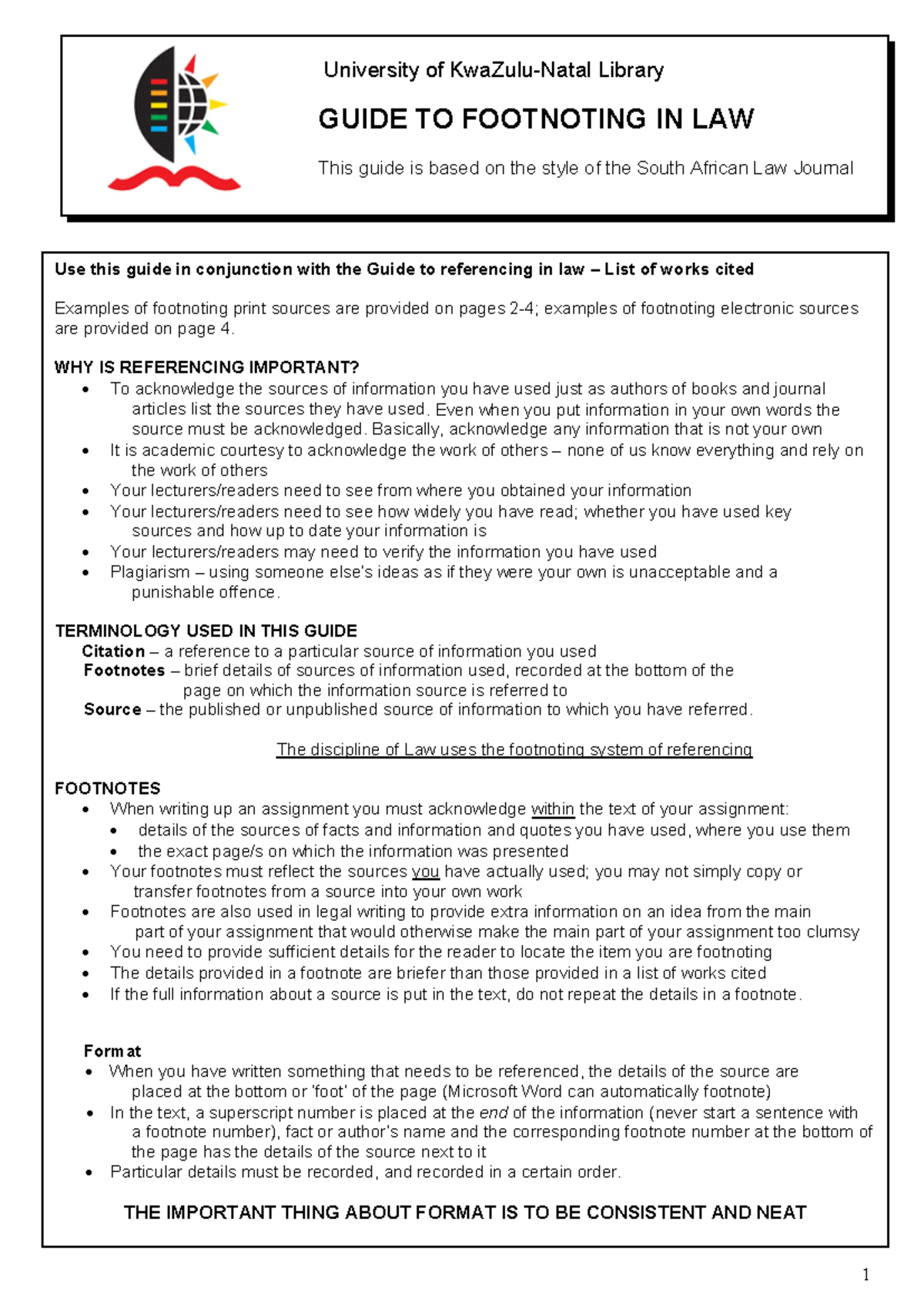 Guide to Footnoting in law (SALJ) - 1 University of KwaZulu-Natal ...