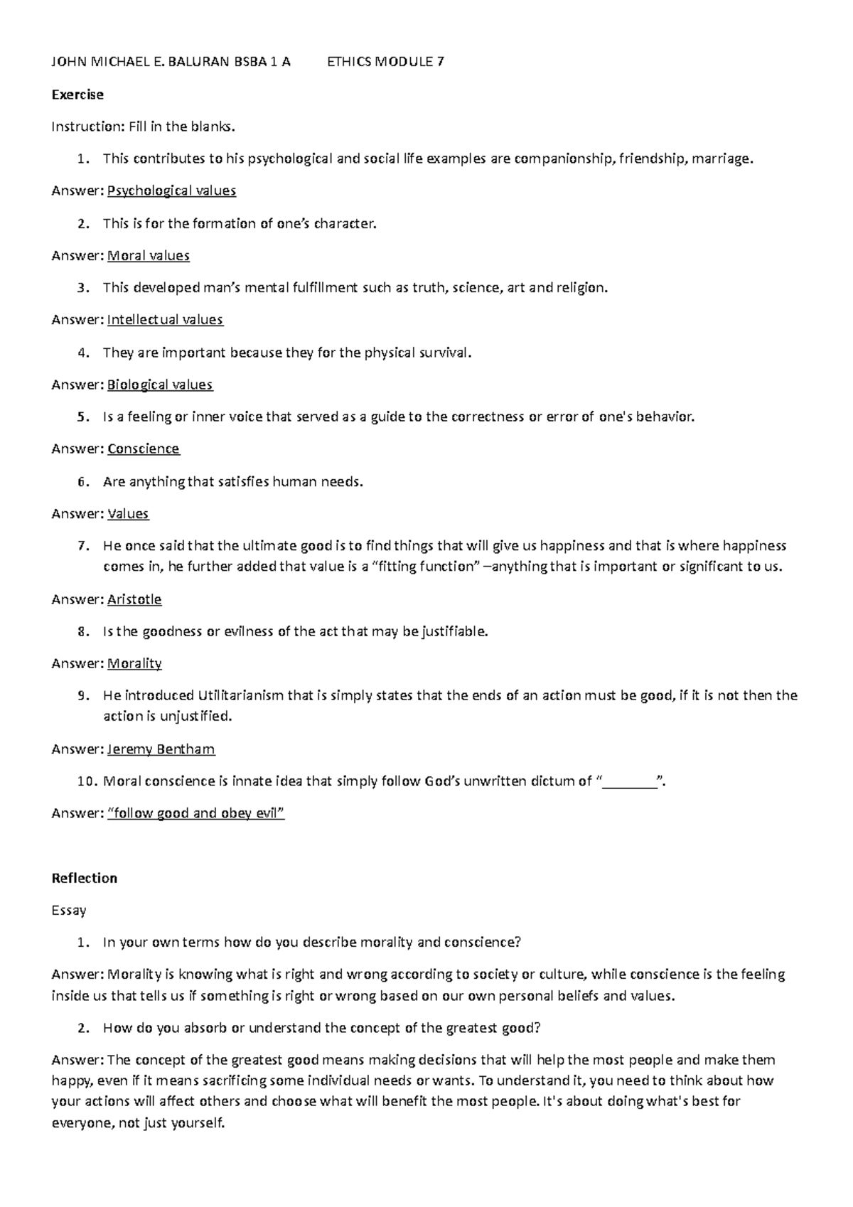 Ethics Module 7 - Hwhwjwje - JOHN MICHAEL E. BALURAN BSBA 1 A ETHICS ...