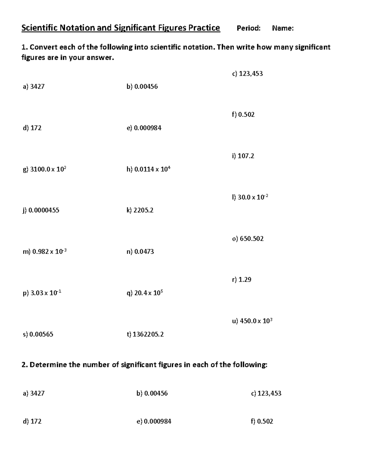 Scientific Notation and Sig Figs 2020 - Scientific Notation and ...