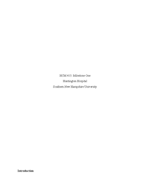 HCM 415 Case Study Selection Journal - 13: Huntington Hospital HCM 415 ...