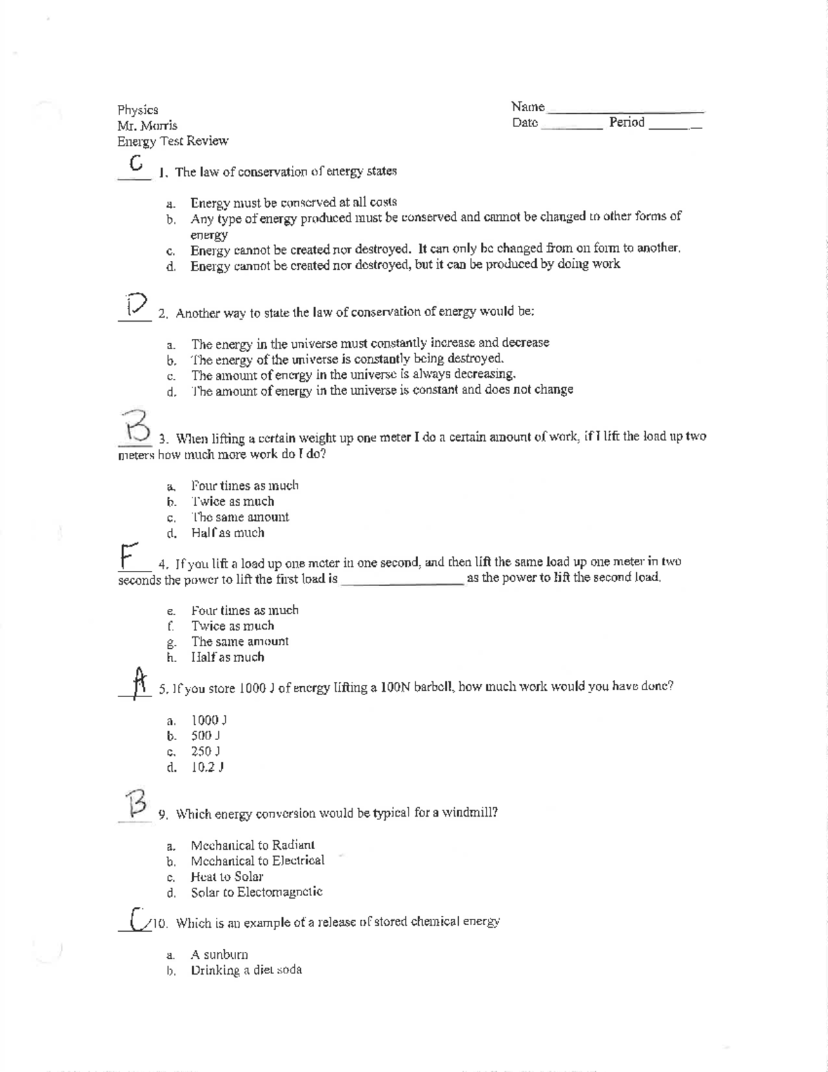 Energy Test Review Answers Physics at Anna Beyers blog
