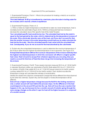 Pre Lab 8 - Experiment 8 Report Sheet: Limiting Reactant - Experiment 8 ...