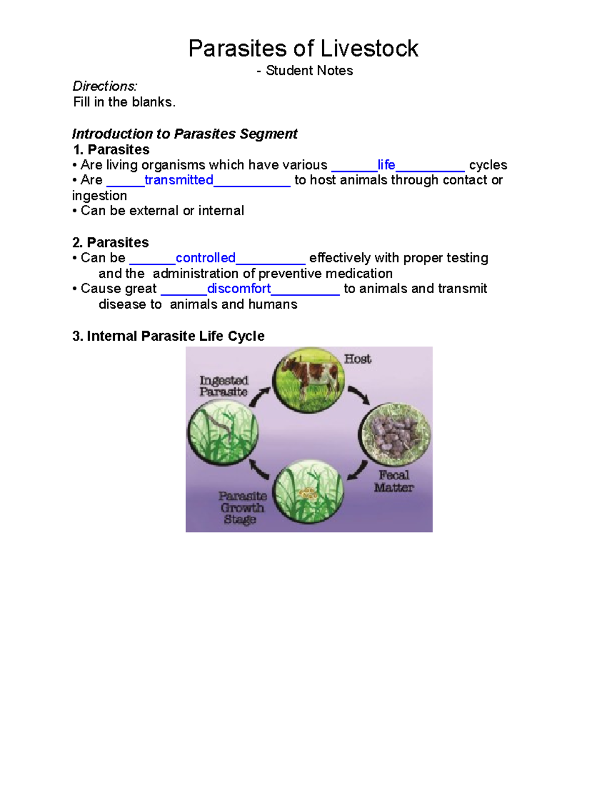 Copy of Parasites of Livestock Student Notes (ICEV) - Parasites of ...