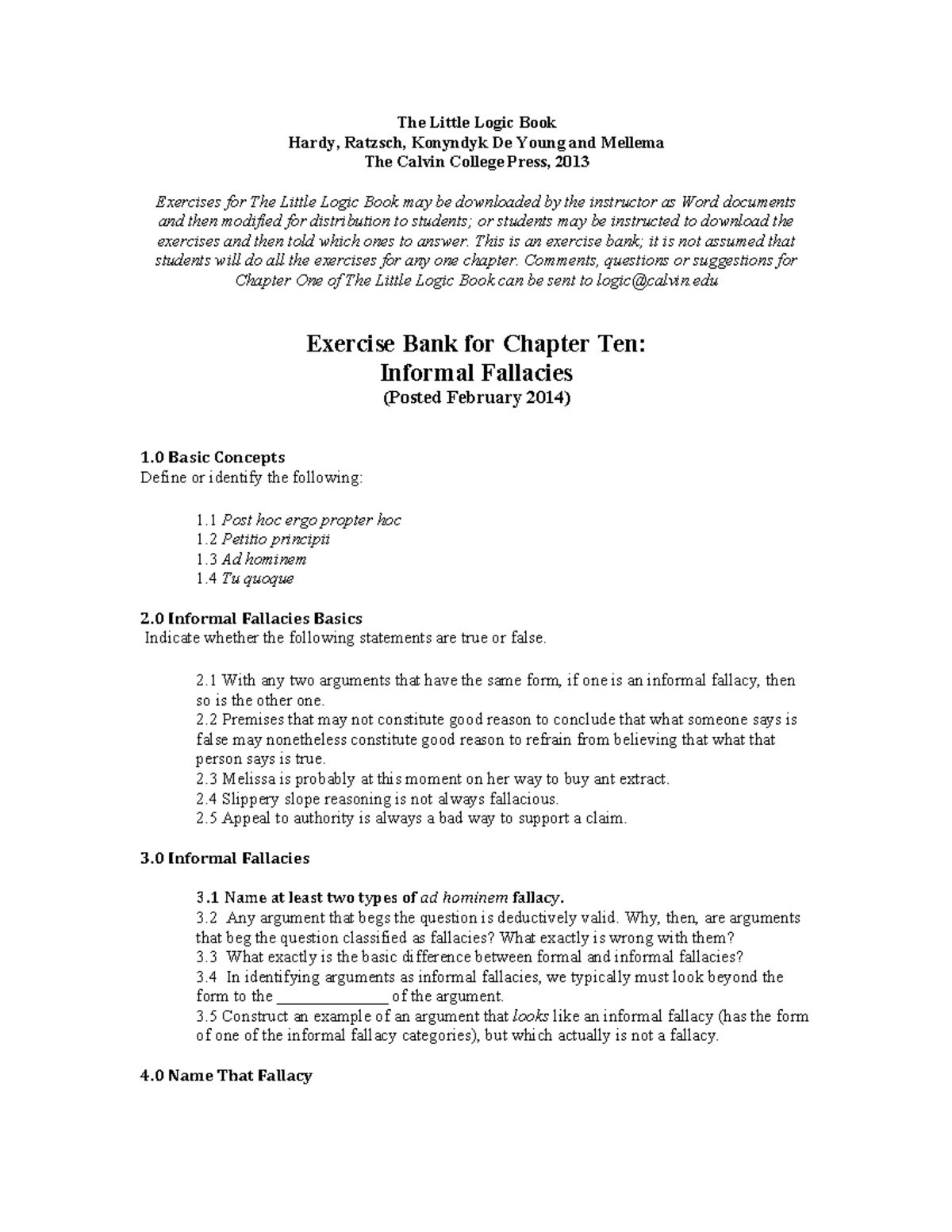 10Informal Exercises PDF - The Little Logic Book Hardy, Ratzsch ...