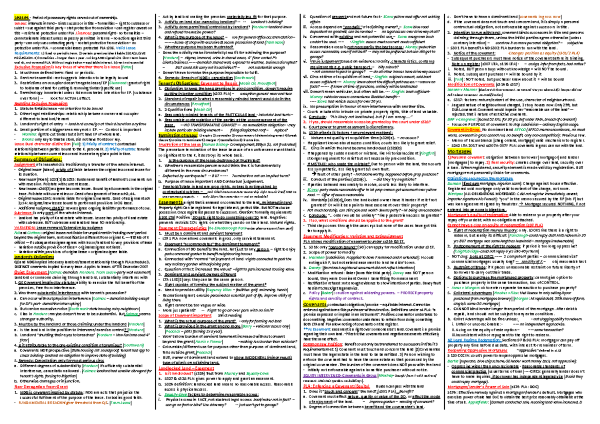 Property Exam Cheatsheet - Warning: TT: undefined function: 32 Leases - Period of possessory ...