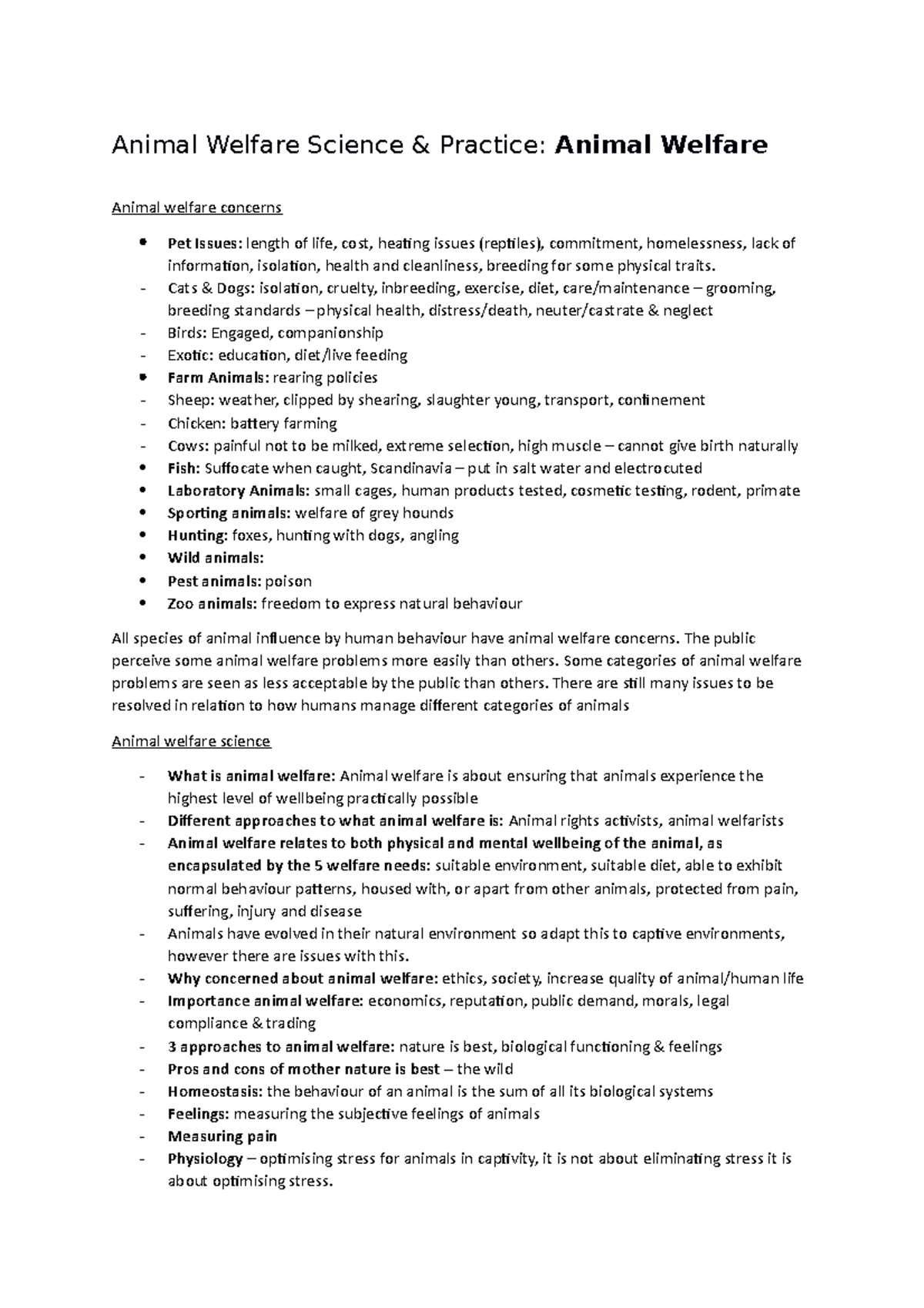 Topic Checklist and Overview - Animal Welfare Science & Practice ...