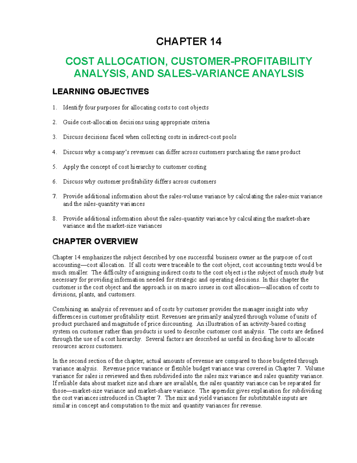 Ch14 Cost Allocation Customer Profitability Analysis - CHAPTER 14 COST ...