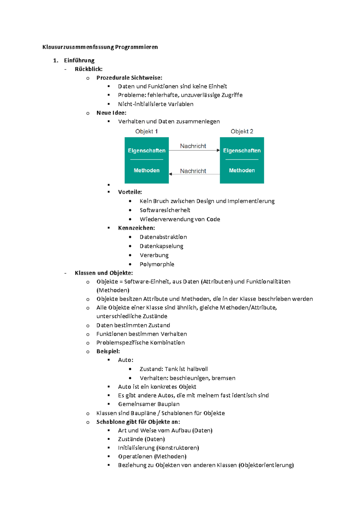 Klausurzusammenfassung objektorientierte Programmierung ...