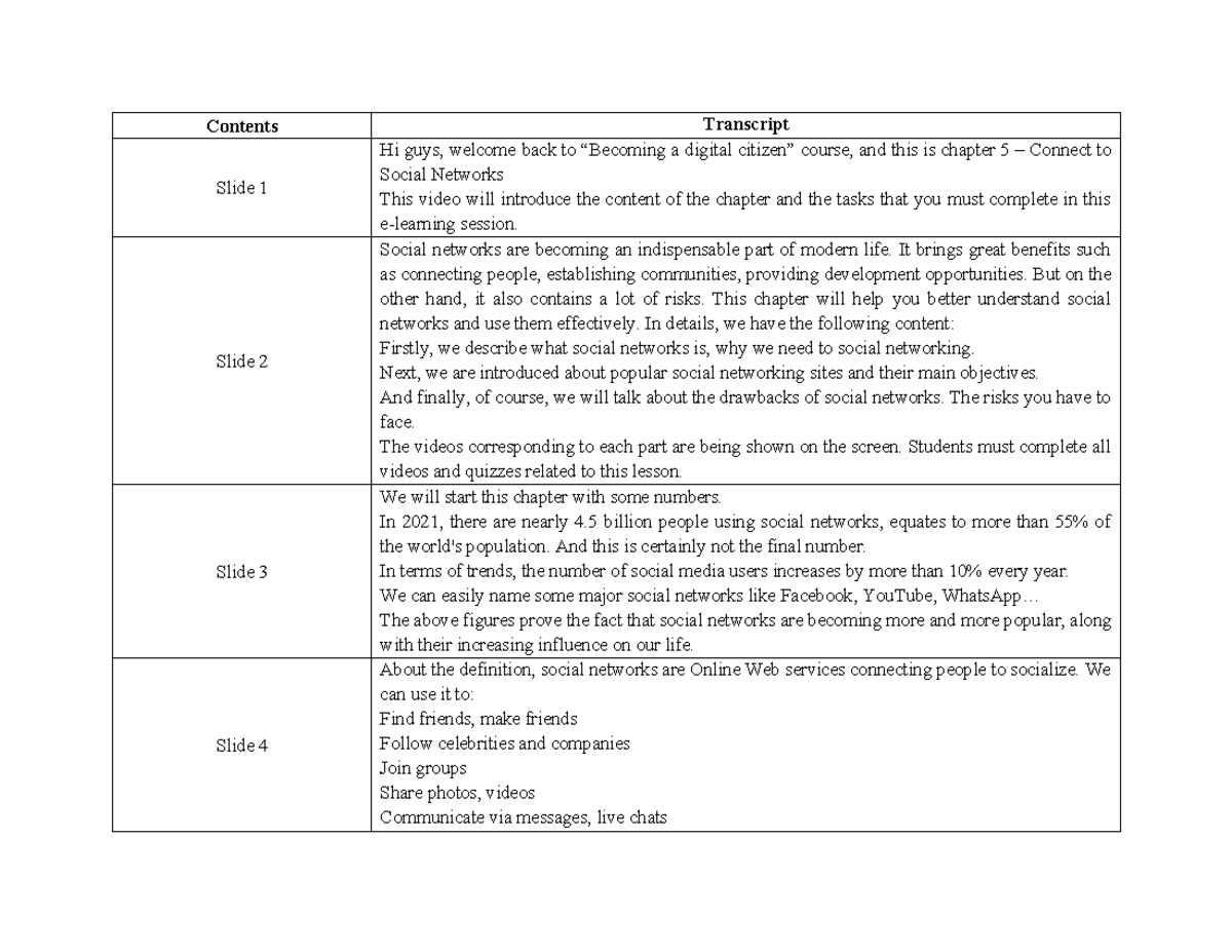 Chapter 5 - Transcript - chap5 - Contents Transcript Slide 1 Hi guys, welcome back to “Becoming ...