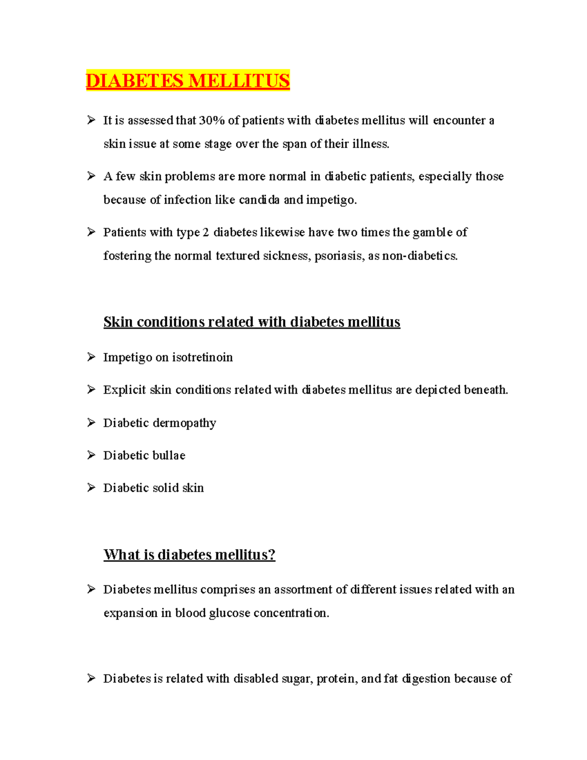 Diabetes mellitus - useful lecture notes - DIABETES MELLITUS It is ...