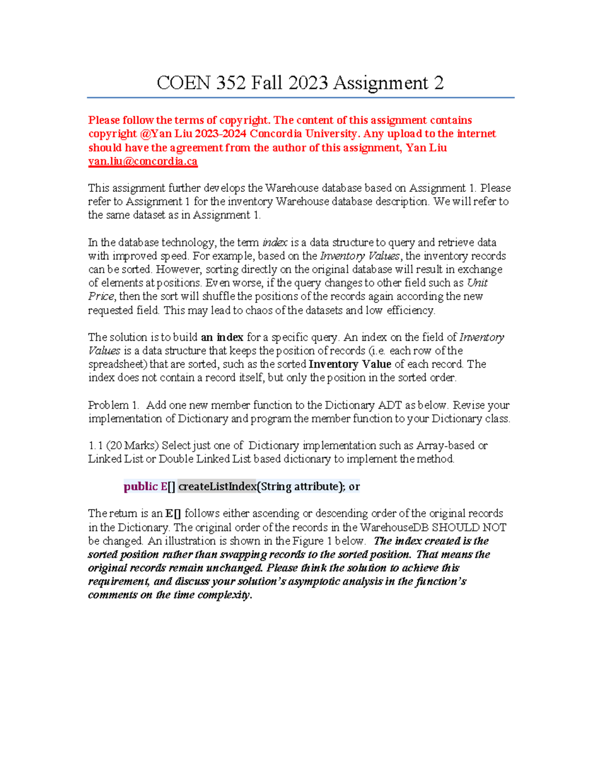 COEN 352 F 2023 Assignment 2 - COEN 352 Fall 2023 Assignment 2 Please follow the terms of ...