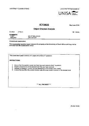 ICT2622 - 2022 - Assignment 2 - Questions - ICT2622/103/0/ Tutorial Letter 103/0/ Object ...